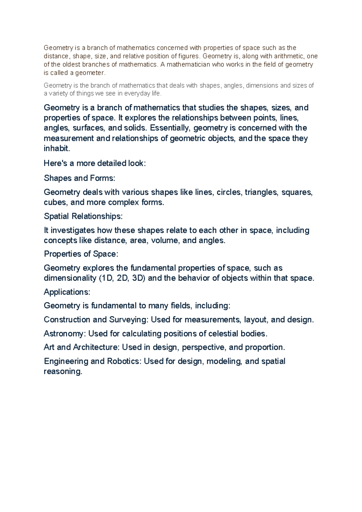 Geometry: Understanding Shapes, Sizes, and Spatial Relationships - Studocu
