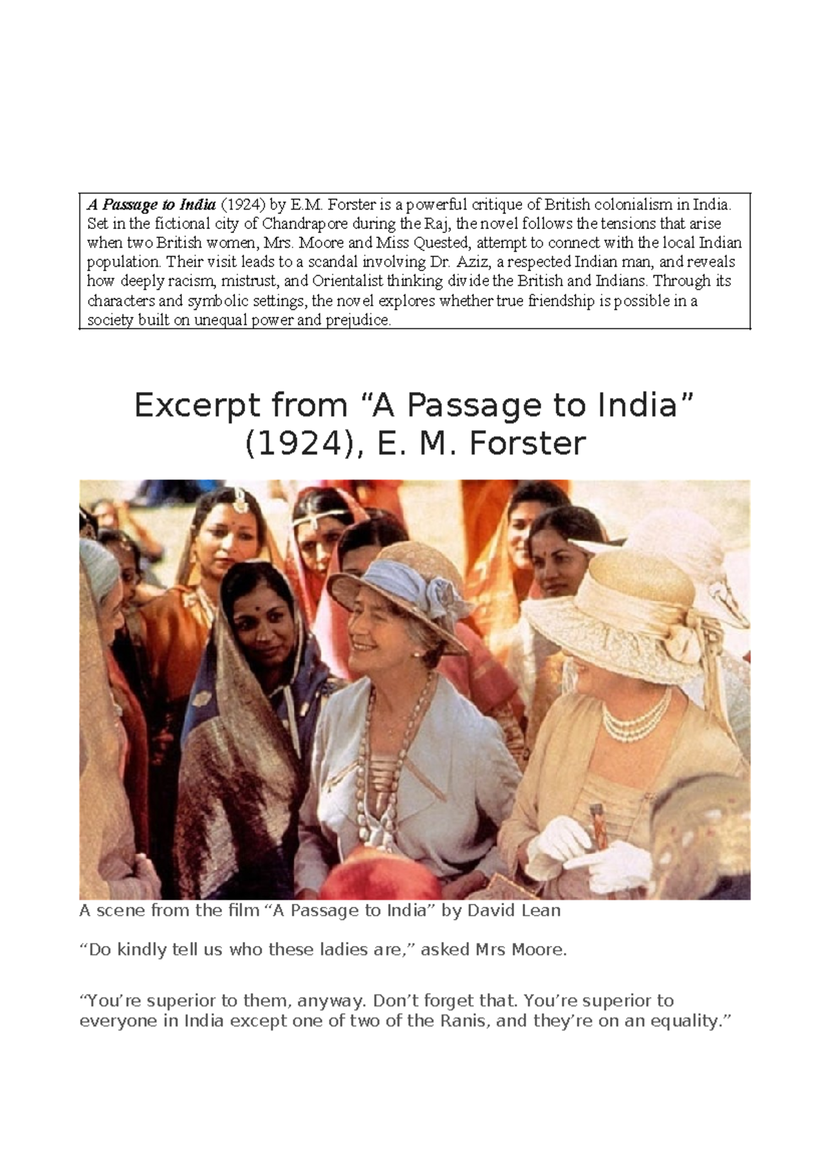A Passage to India (1924) - A Critical Analysis of Colonial Tensions ...