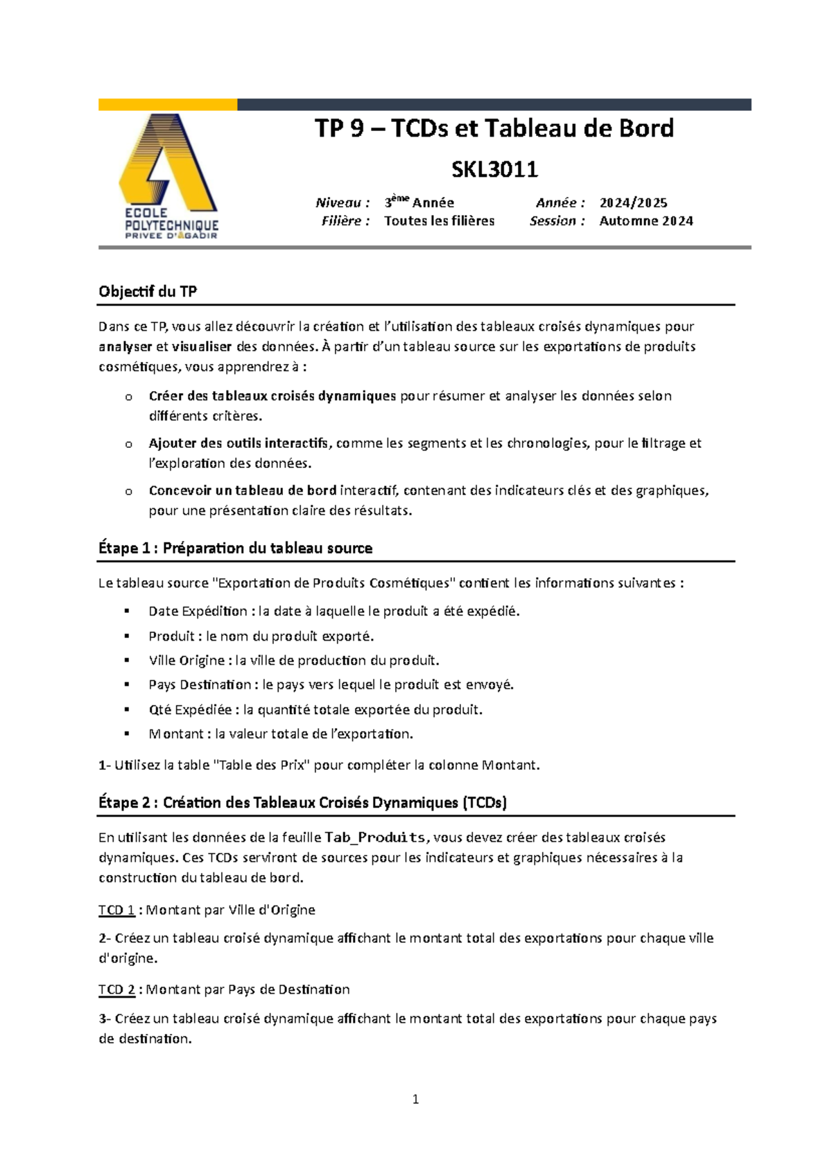 TP 9 TCDs et Tableau de Bord - SKL3011 Automne 2024 - Studocu