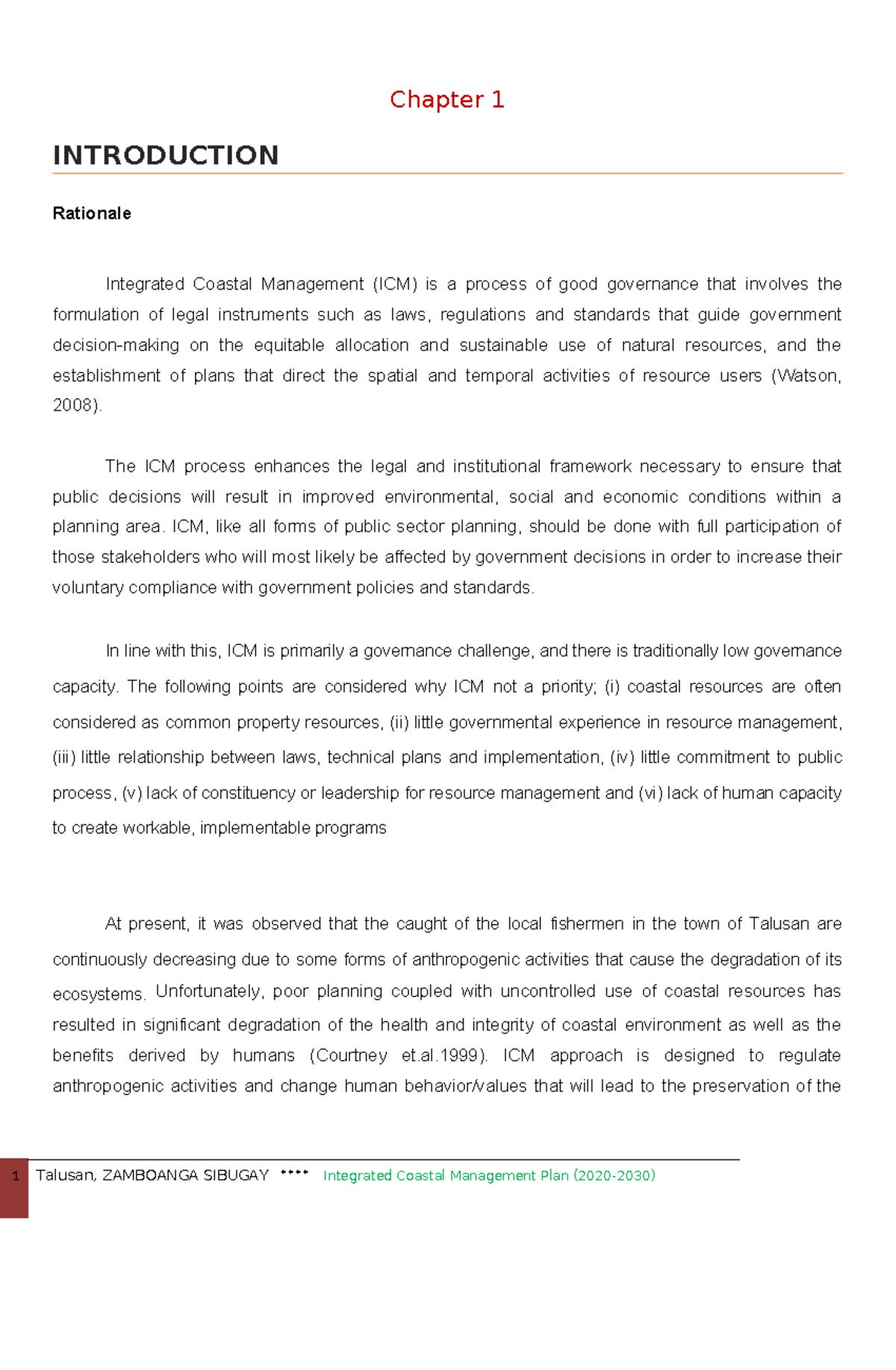 Integrated Coastal Management (ICM) Plan for Talusan 2020-2030 - Studocu