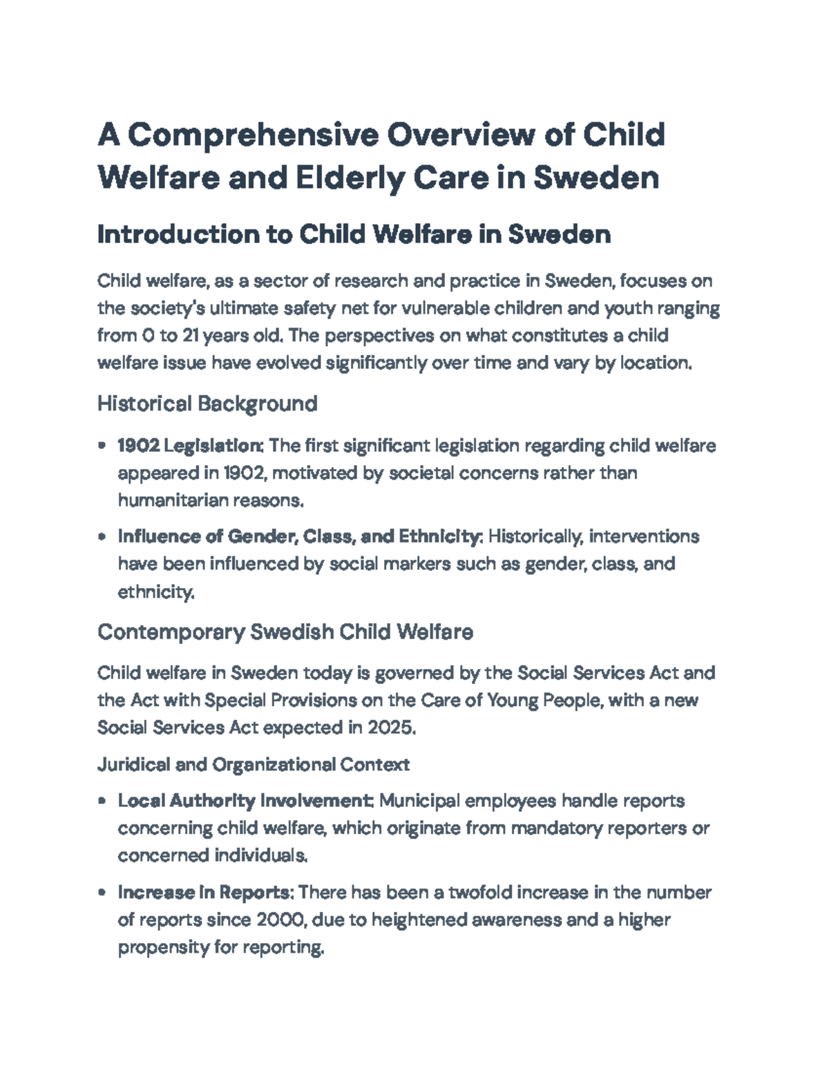 Child Welfare and Elderly Care in Sweden: Comprehensive Overview - A ...