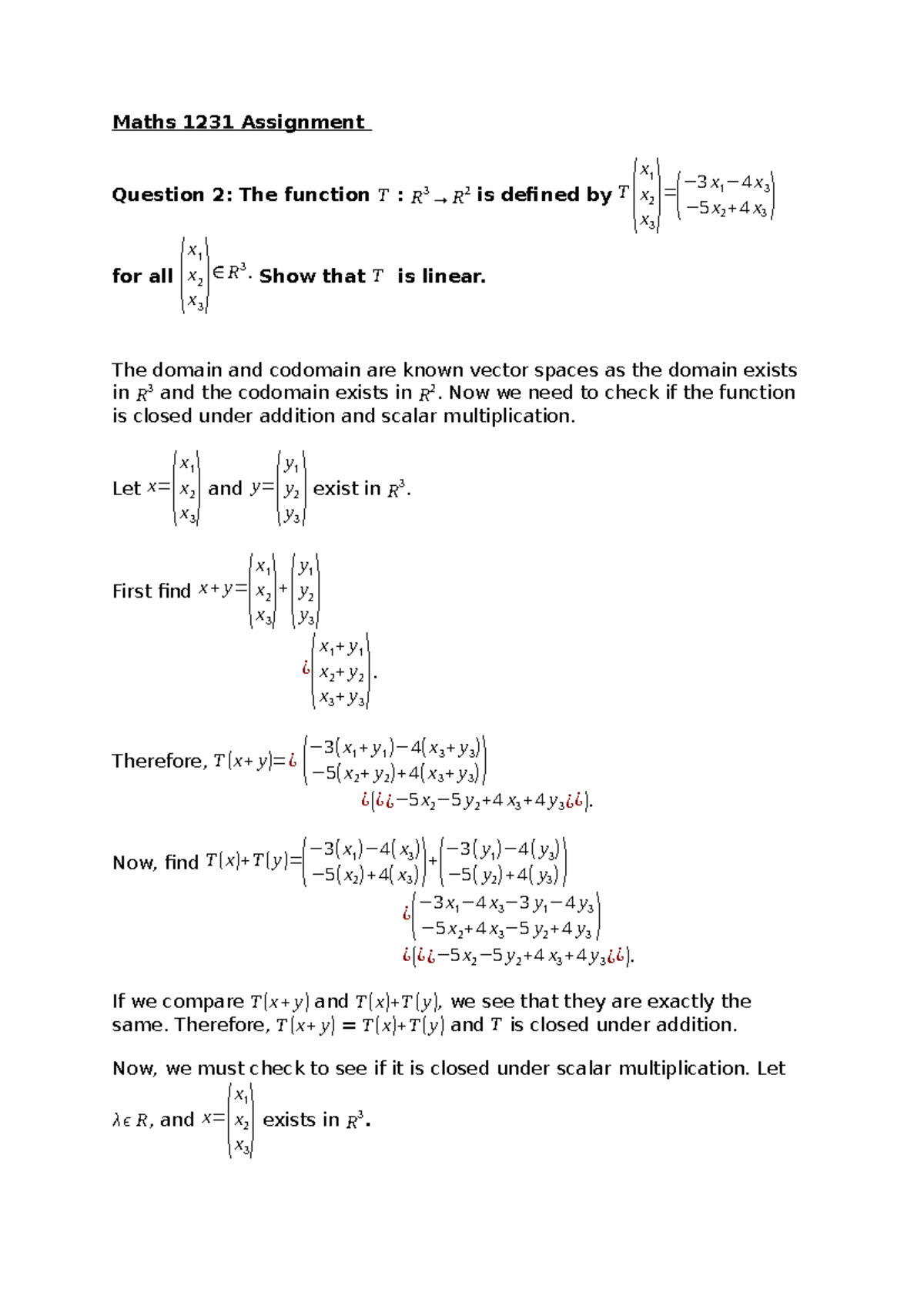 Maths 1231 Assignment: Linear Functions and Differential Equations ...