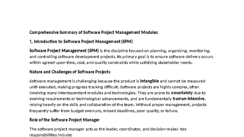 CMT 408 - Comprehensive Summary of Software Project Management Modules ...