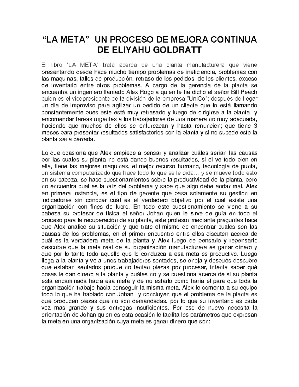 Resumen del Libro "La Meta" de Eliyahu Goldratt: Claves para la Mejora ...