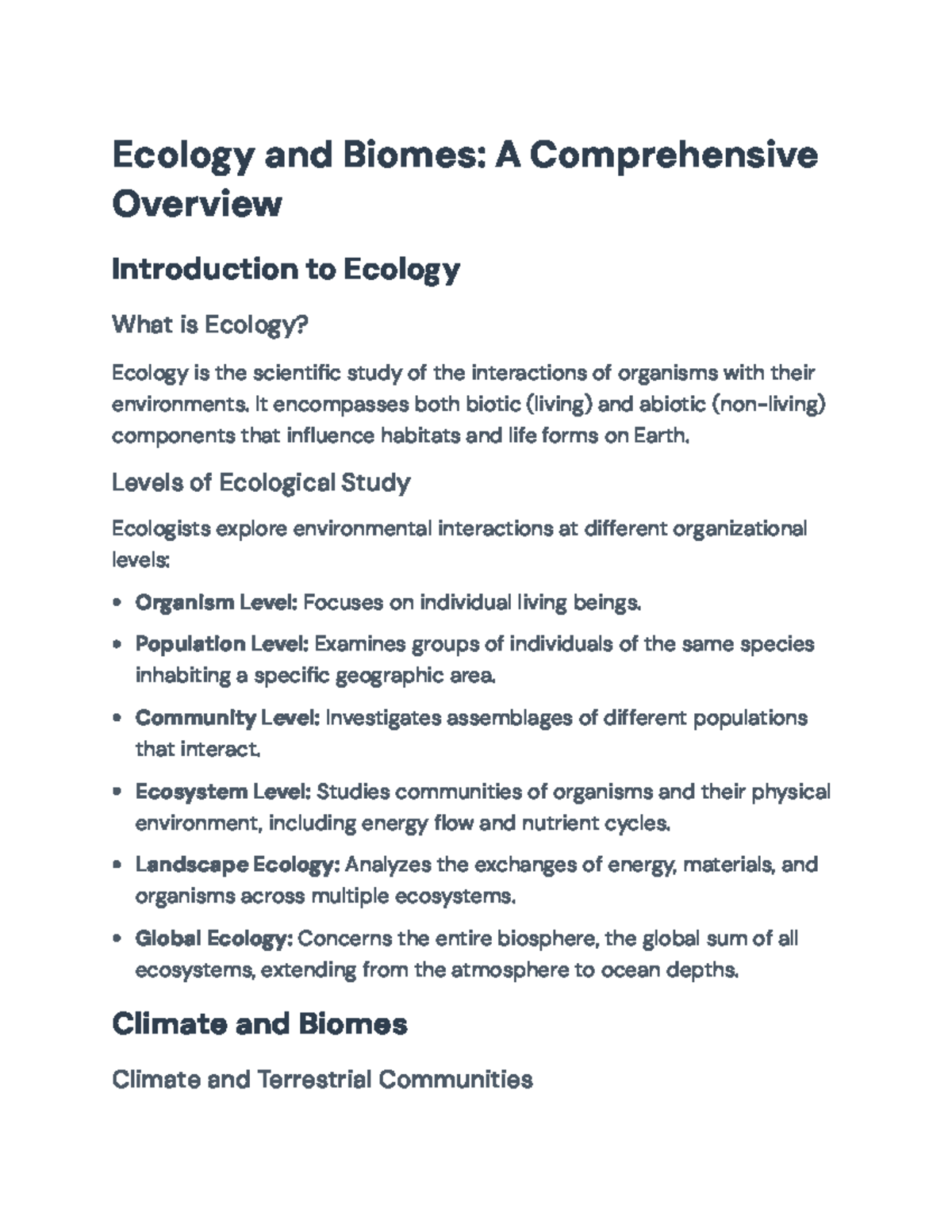 ECOL 101: Interactions and Human Impact on Biomes Overview Exam - Studocu
