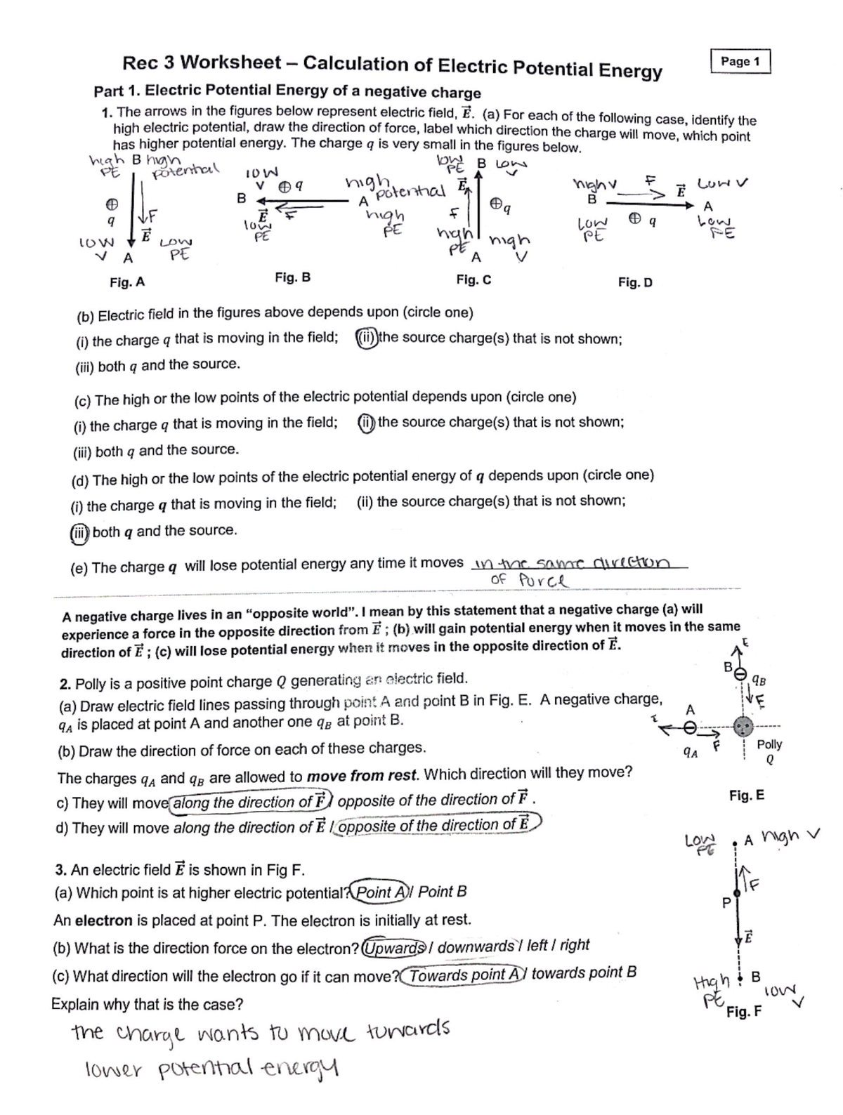 Rex 3 Completed - Rec 3 Worksheet Calculation of Electric Potential ...