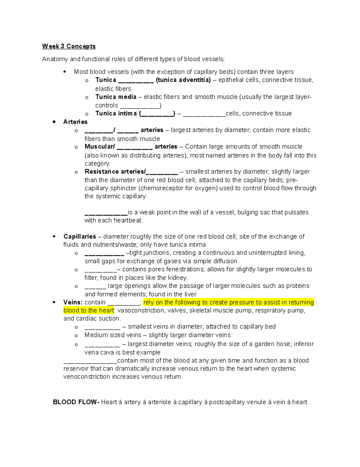 BIOS-255 Ch. 3 Blood Vessel Anatomy and Physiology Summary - Studocu