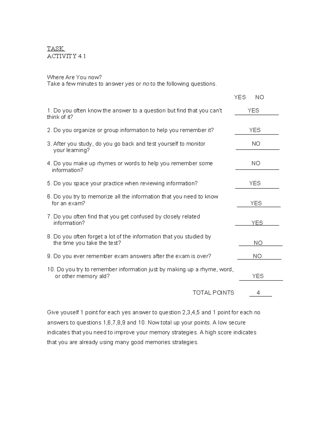 UED 102 Activity 4 - Strategies for Memory and Concentration ...