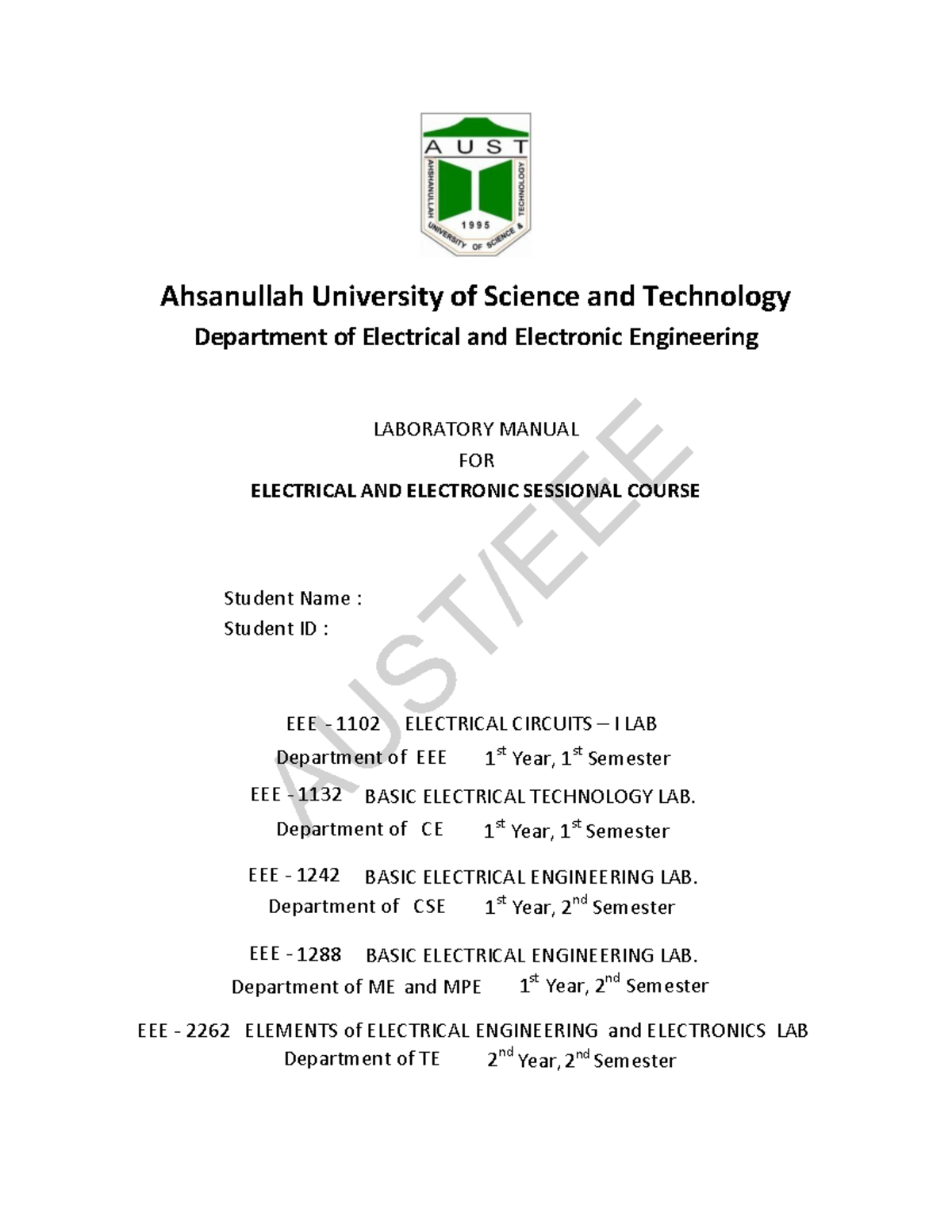 EEE1288 Lab Manual - rh rern eje jdjf - AUST/EEE EEE - ELEMENTS of ...