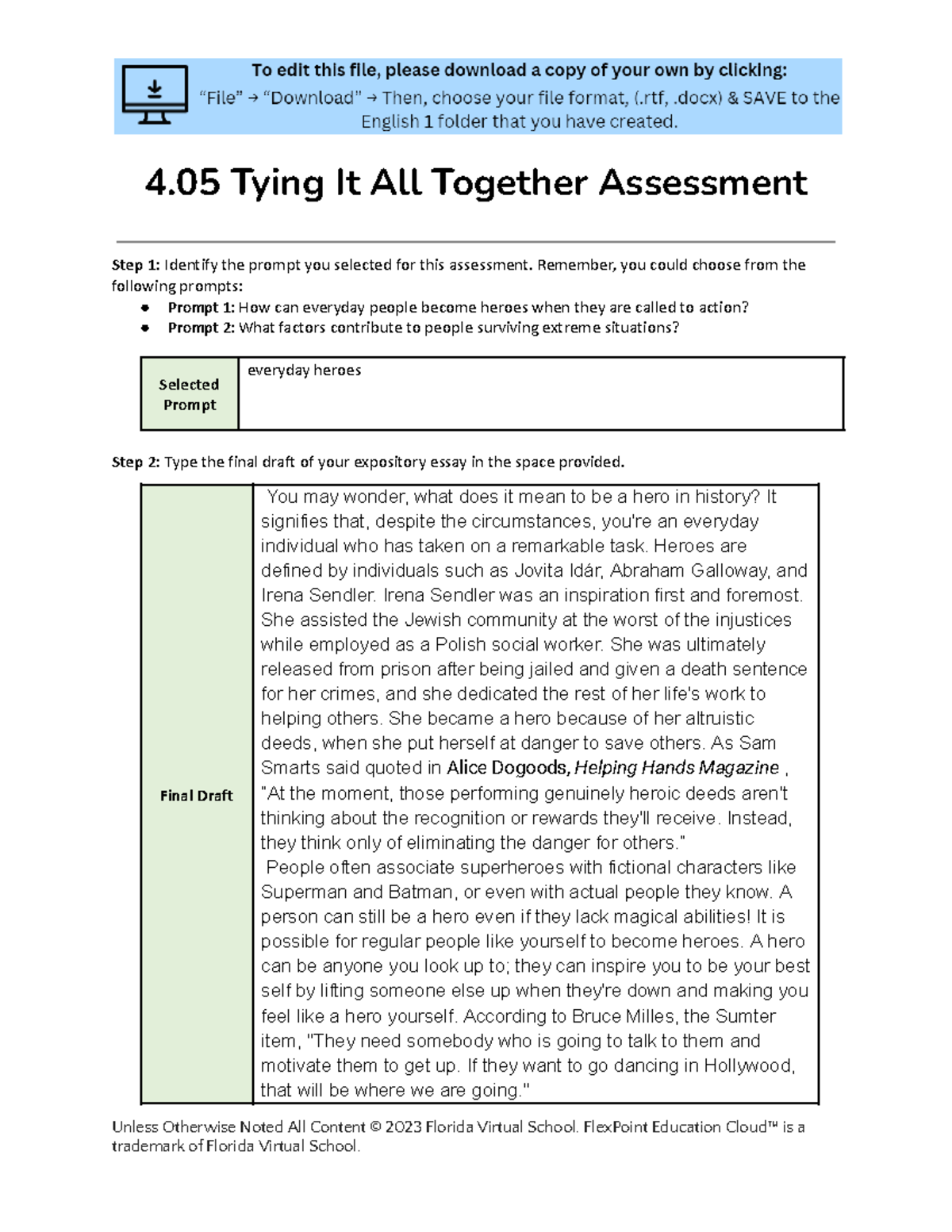 4.05 Tying It All Together: Expository Essay on Everyday Heroes - Studocu