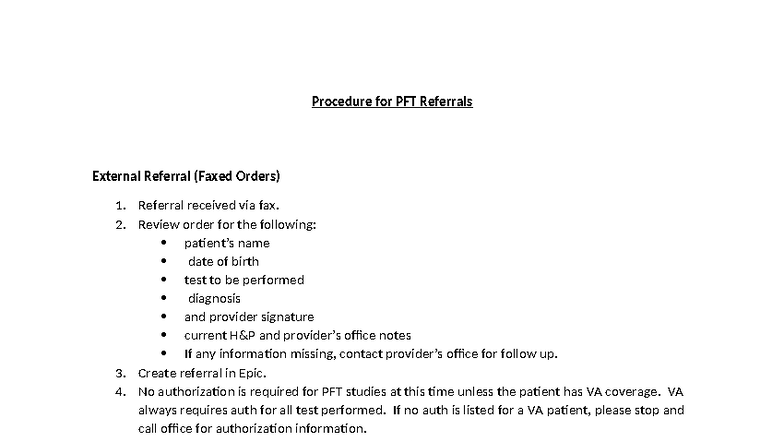 PFT Referral Procedure (Course Work) - External & Internal Steps - Studocu