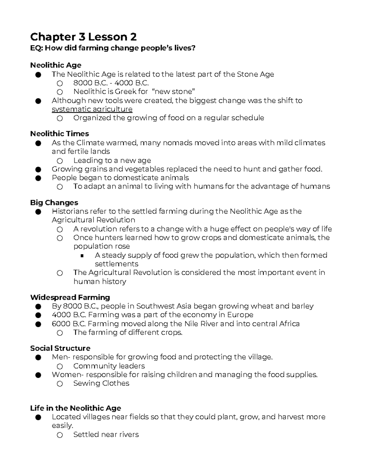 Chapter 3 Lesson 2: Neolithic Age & the Agricultural Revolution - Studocu