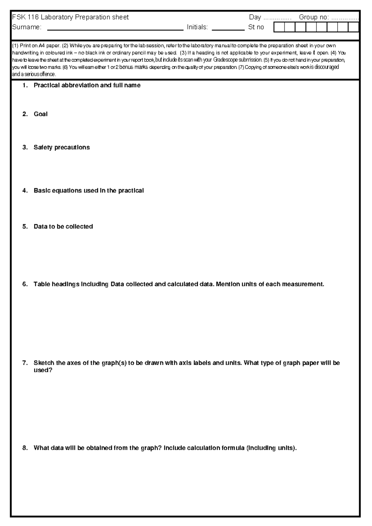 FSK116 Lab Preparation Sheet Guidelines and Requirements - Studocu