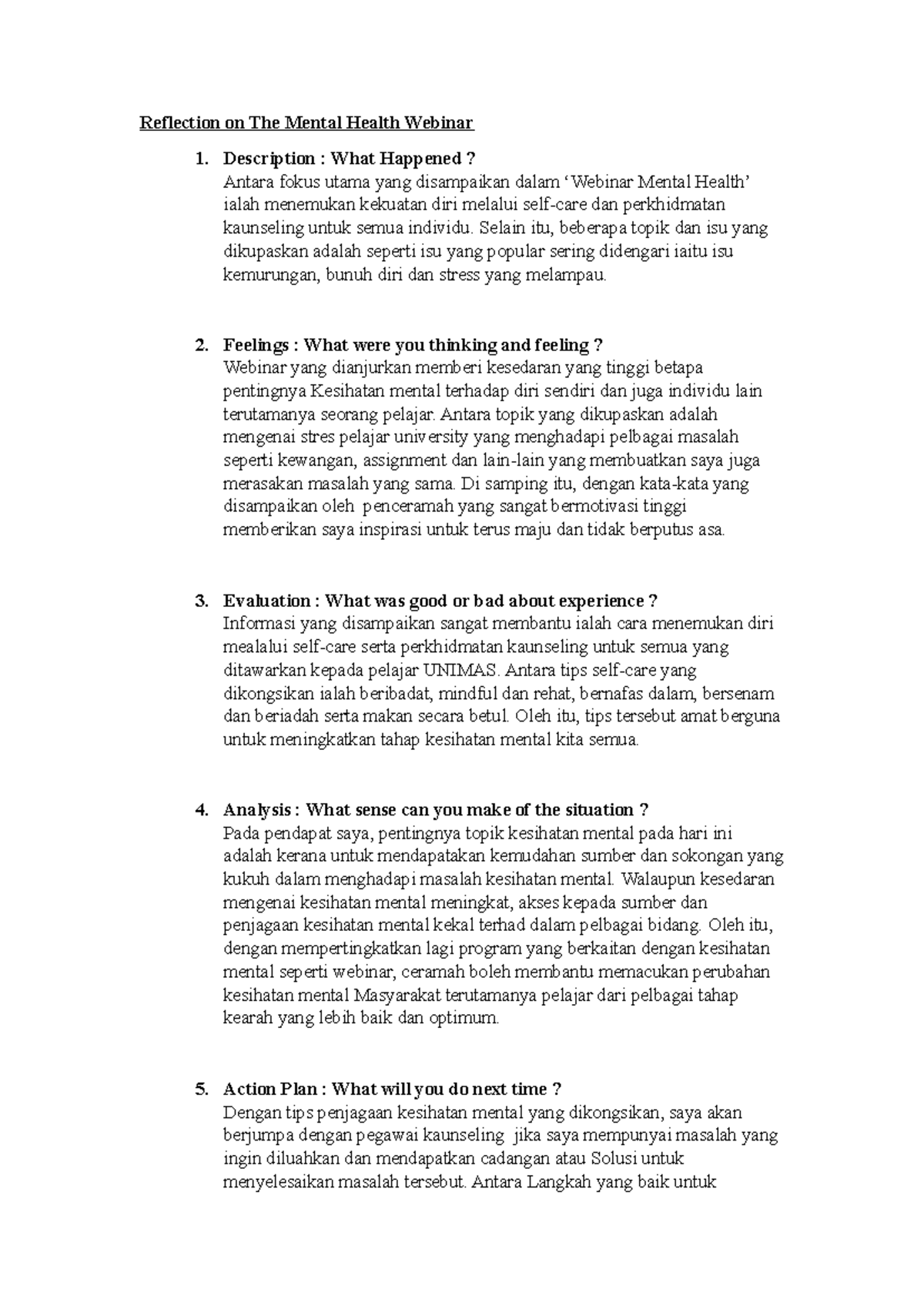 Mental Health Reflection - Reflection on The Mental Health Webinar 1 ...