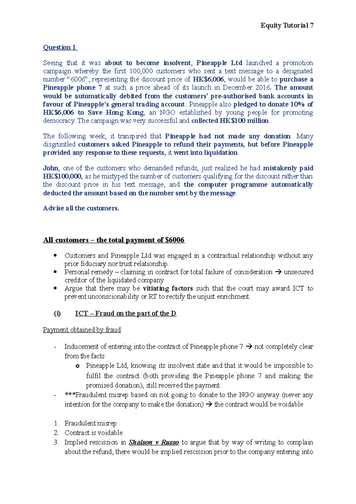 Equity Tutorial 7 - Resulting and Constructive Trusts - Equity Tutorial ...