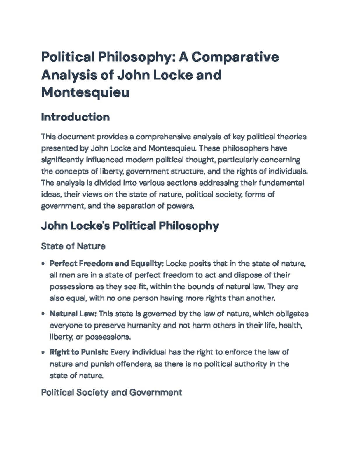 Political Philosophy: Comparative Analysis of Locke & Montesquieu ...