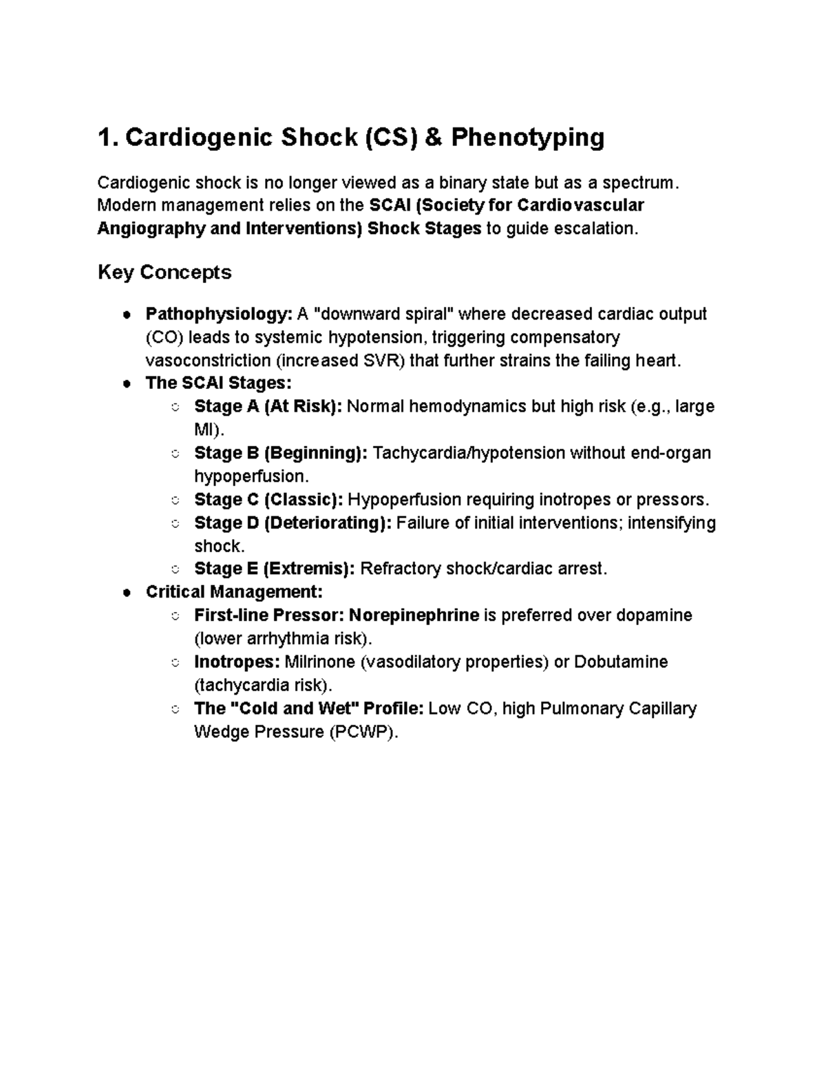 Cardiogenic Shock (CS) Management: SCAI Stages & Key Concepts - Studocu