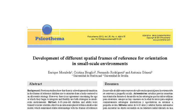 Development of Spatial Frames of Reference in Children (PSICOTEMA 2013 ...