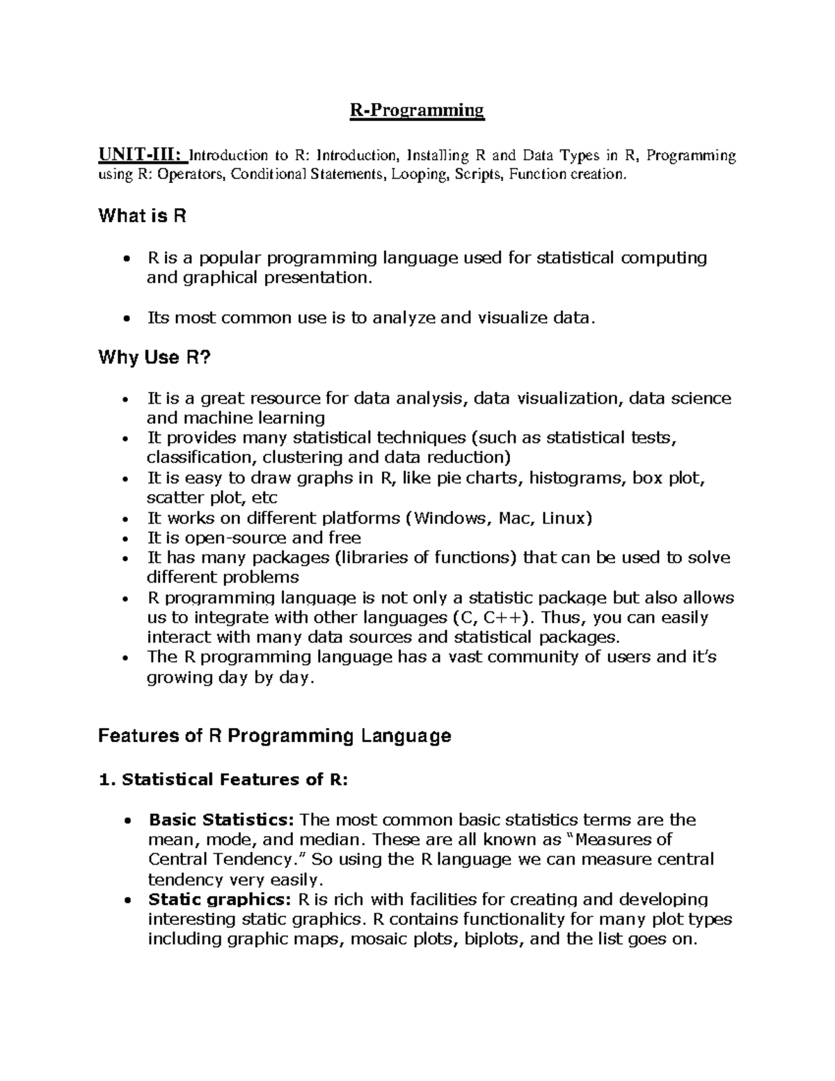 R Programming Basics: Installation, Data Types, and Key Features - Studocu