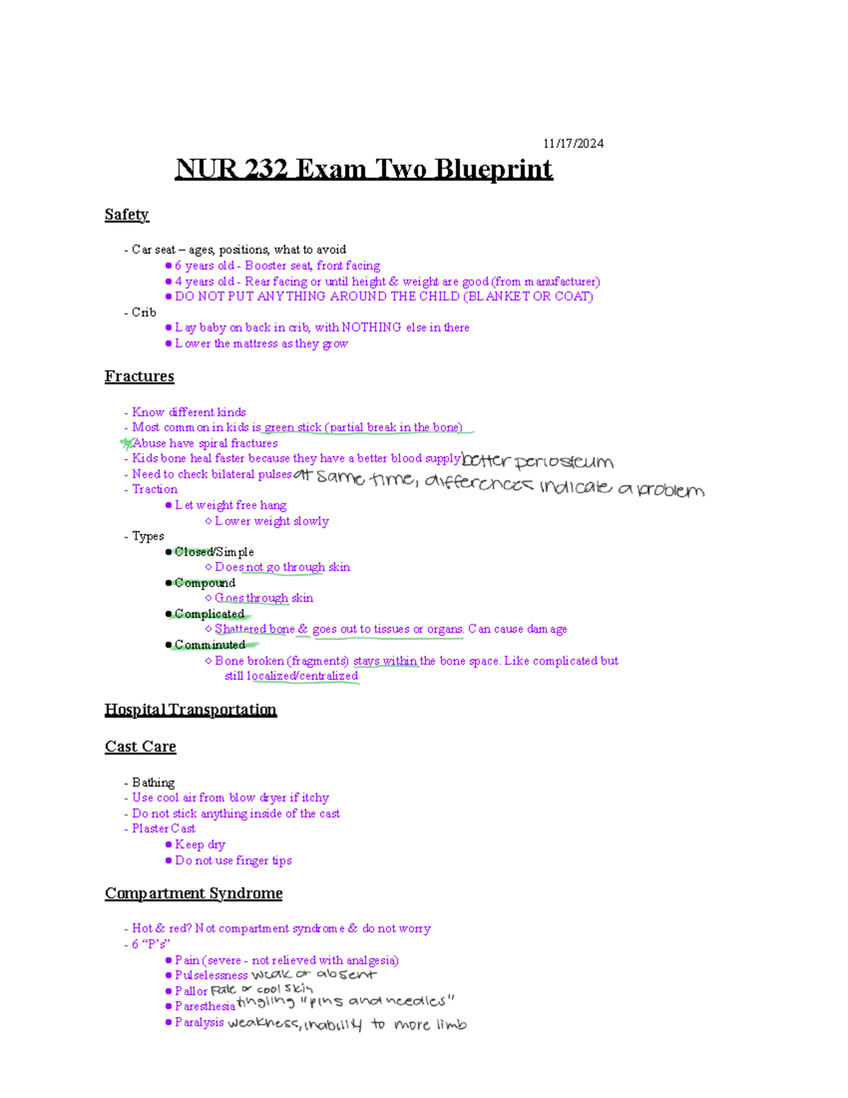 NUR 232 Exam Two Blueprint: Pediatric Safety & Care Guidelines - Studocu
