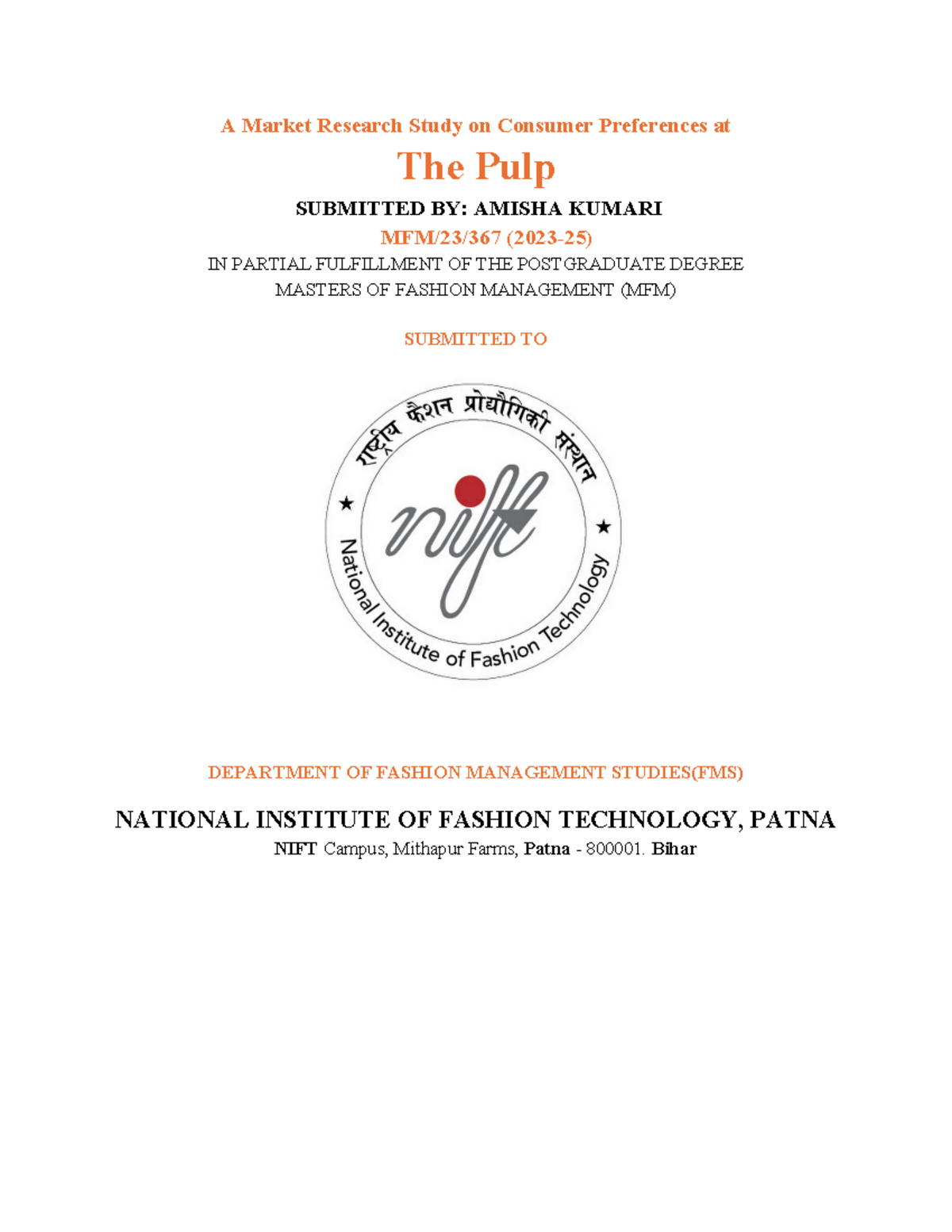 Market Research Study on Consumer Preferences for The Pulp (MFM) - Studocu