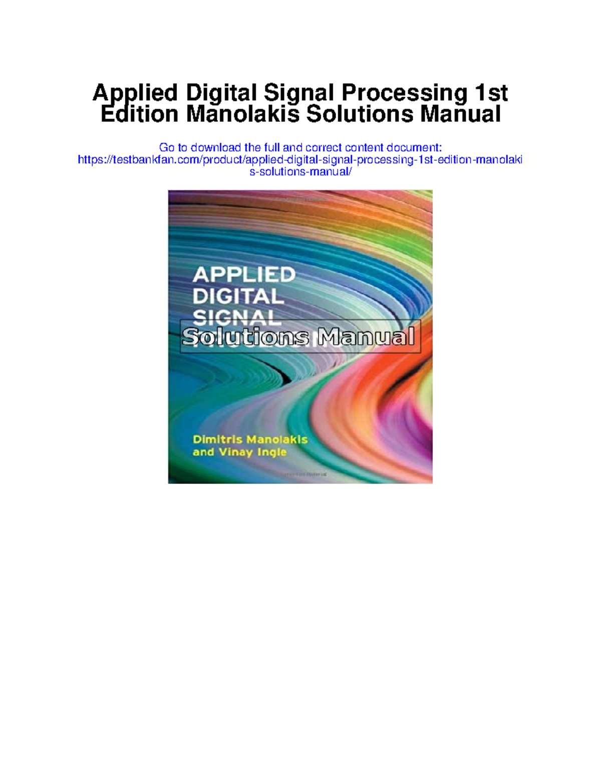 740073553 Download Pdf Applied Digital Signal Processing 1st Edition Manolakis Solutions Manual 