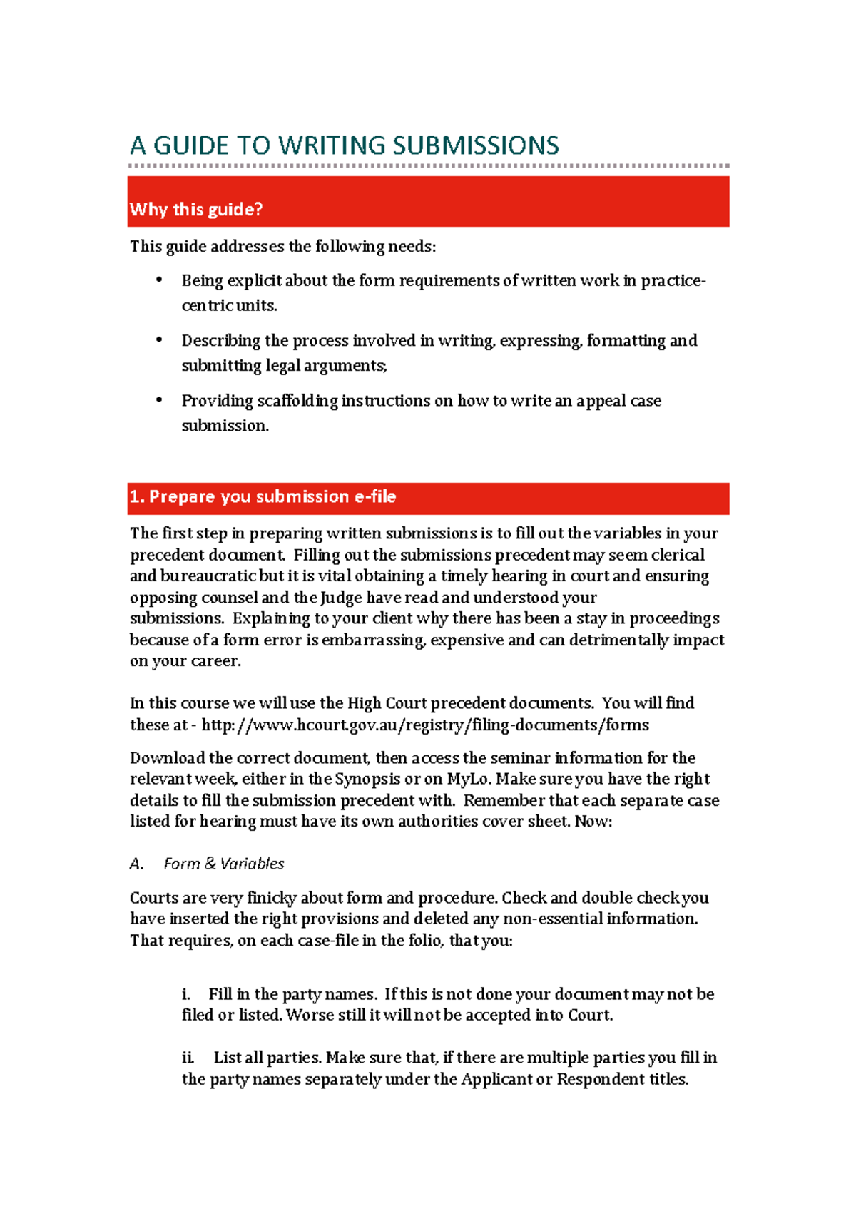 A guide to writing submissions - civil procedure - Studocu