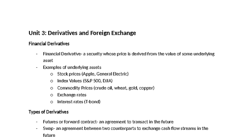 Unit 3: Derivatives & FX - Options, Futures, and Hedging Strategies ...