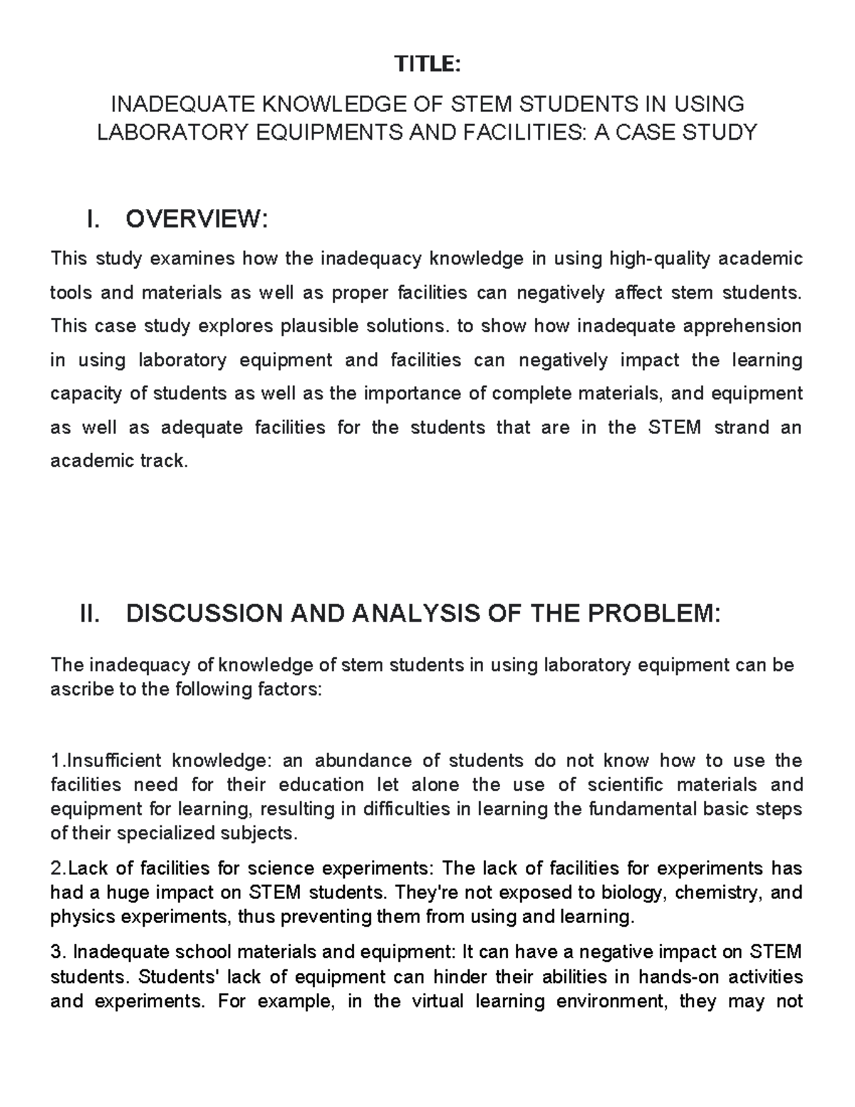 CASE STUDY: Enhancing STEM Students' Proficiency in Lab Equipment - Studocu