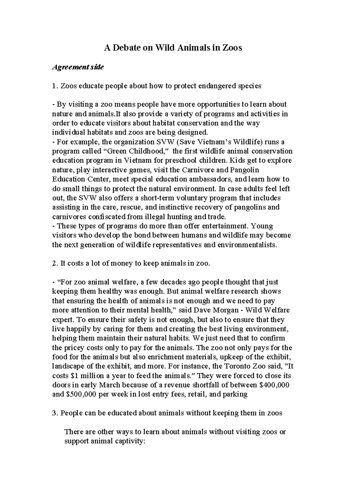 A Debate on Wild Animals in Zoos - A Debate on Wild Animals in Zoos ...