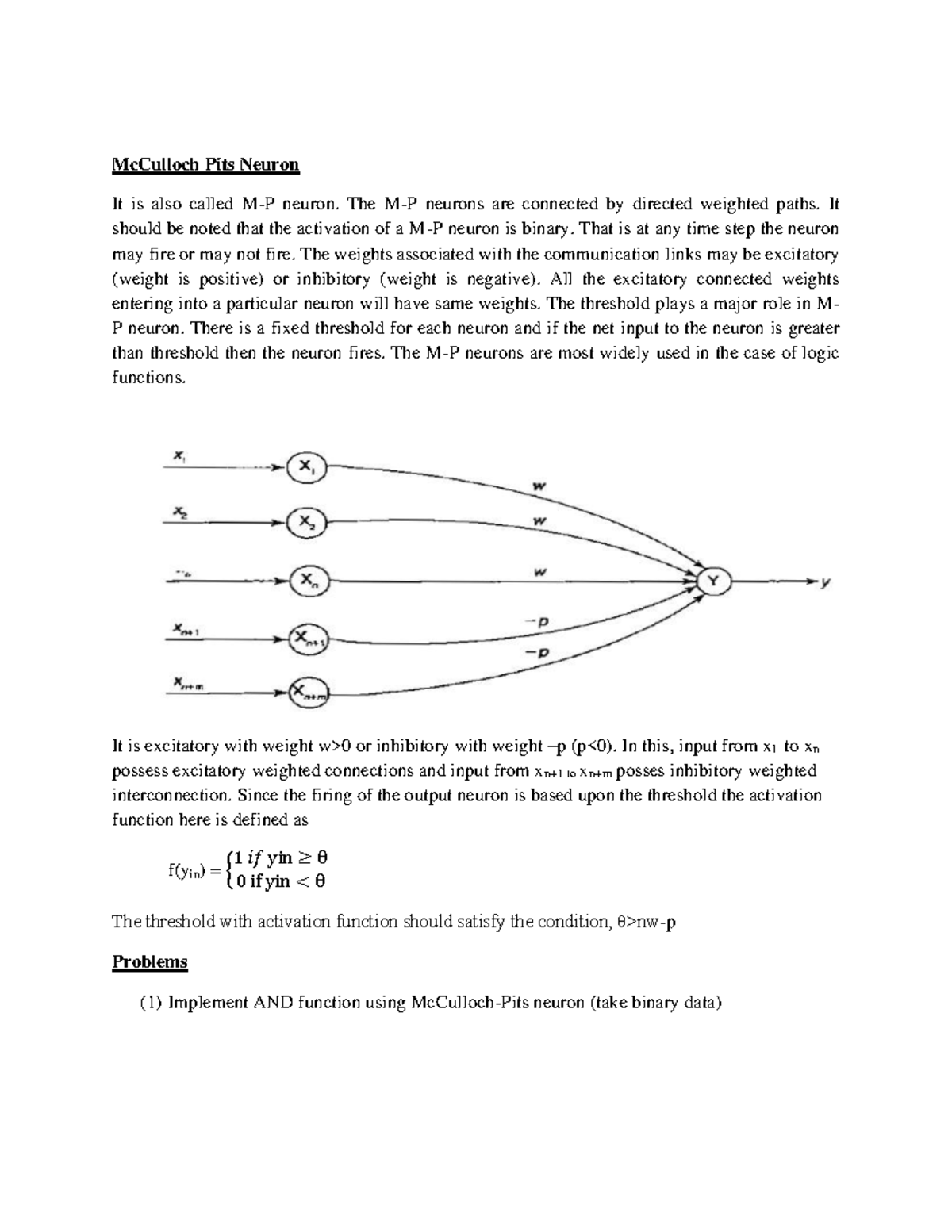 McCulloch Pits Neuron - The M-P neurons are connected by directed ...