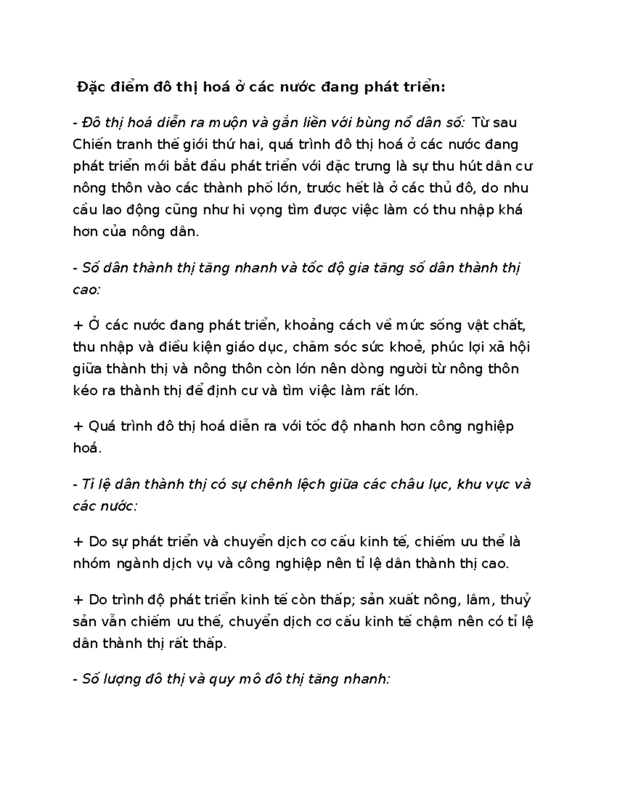 DTH NUOC DANG PHAT Trien - Đặc điểm đô thị hoá ở các nước đang phát ...