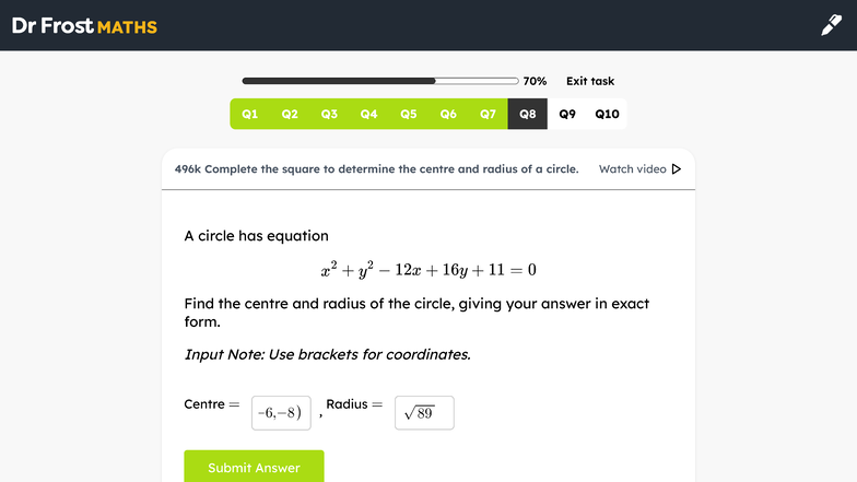 Dr Frost Learning 2 - Practice questions - 70% Exit task Q1 Q2 Q3 Q4 Q5 Q6 Q7 Q8 Q9 Q 496k ...
