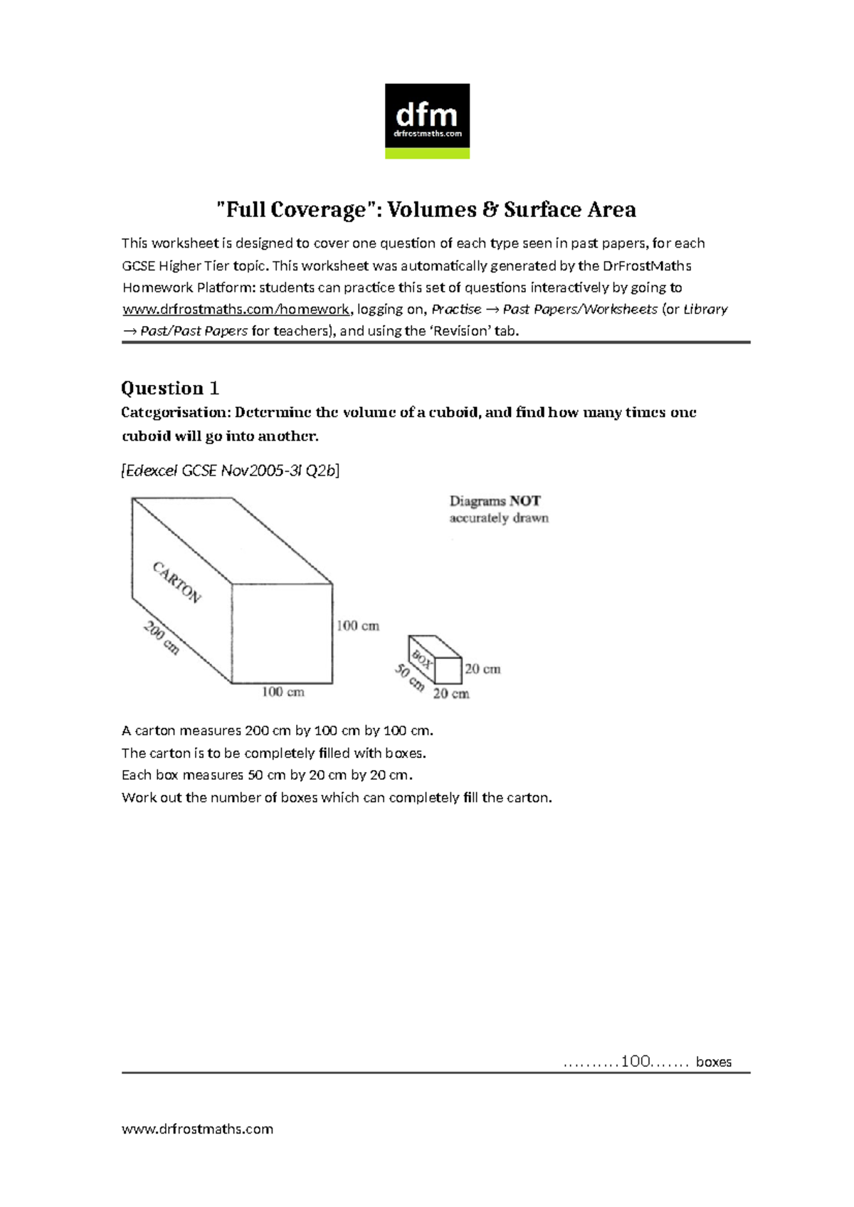 GCSE DFM Full Coverage: Volume & Surface Area Practice Worksheet - Studocu