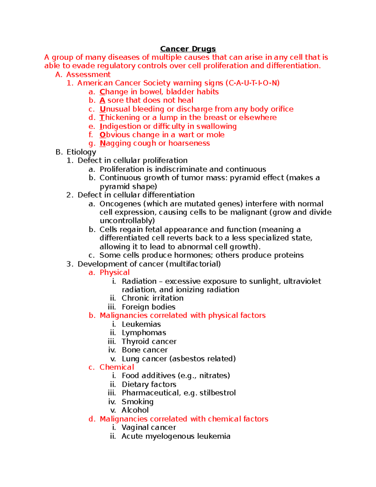 Cancer Outline Lecture (PHAR 101) - Studocu