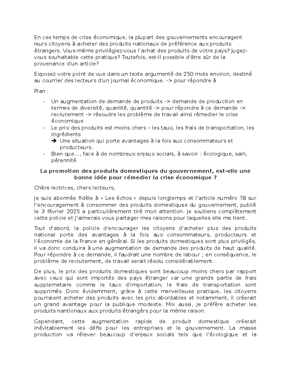 Courrier des lecteurs : Avantages des Produits Nationaux en Crise Éco ...