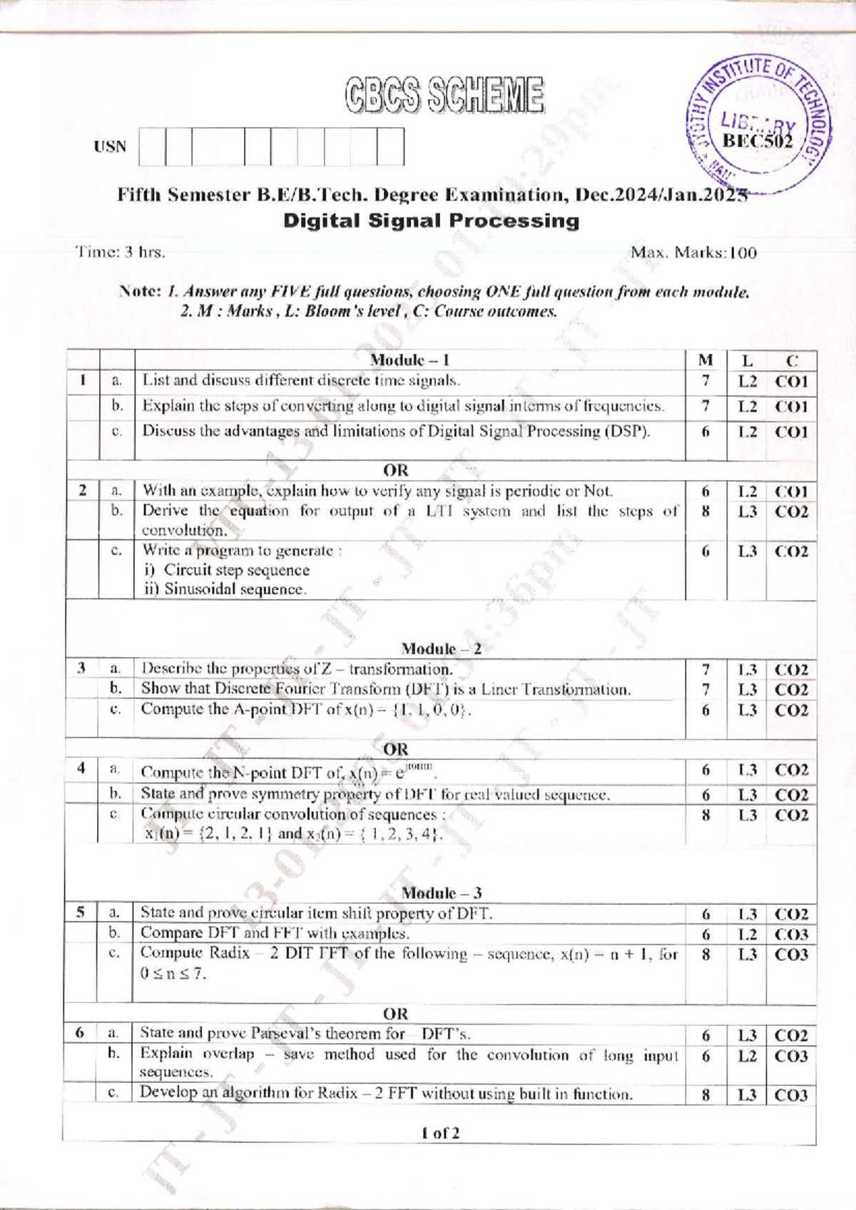 BEC502 - Digital Signal Processing Exam Paper, Dec 2024 - Studocu