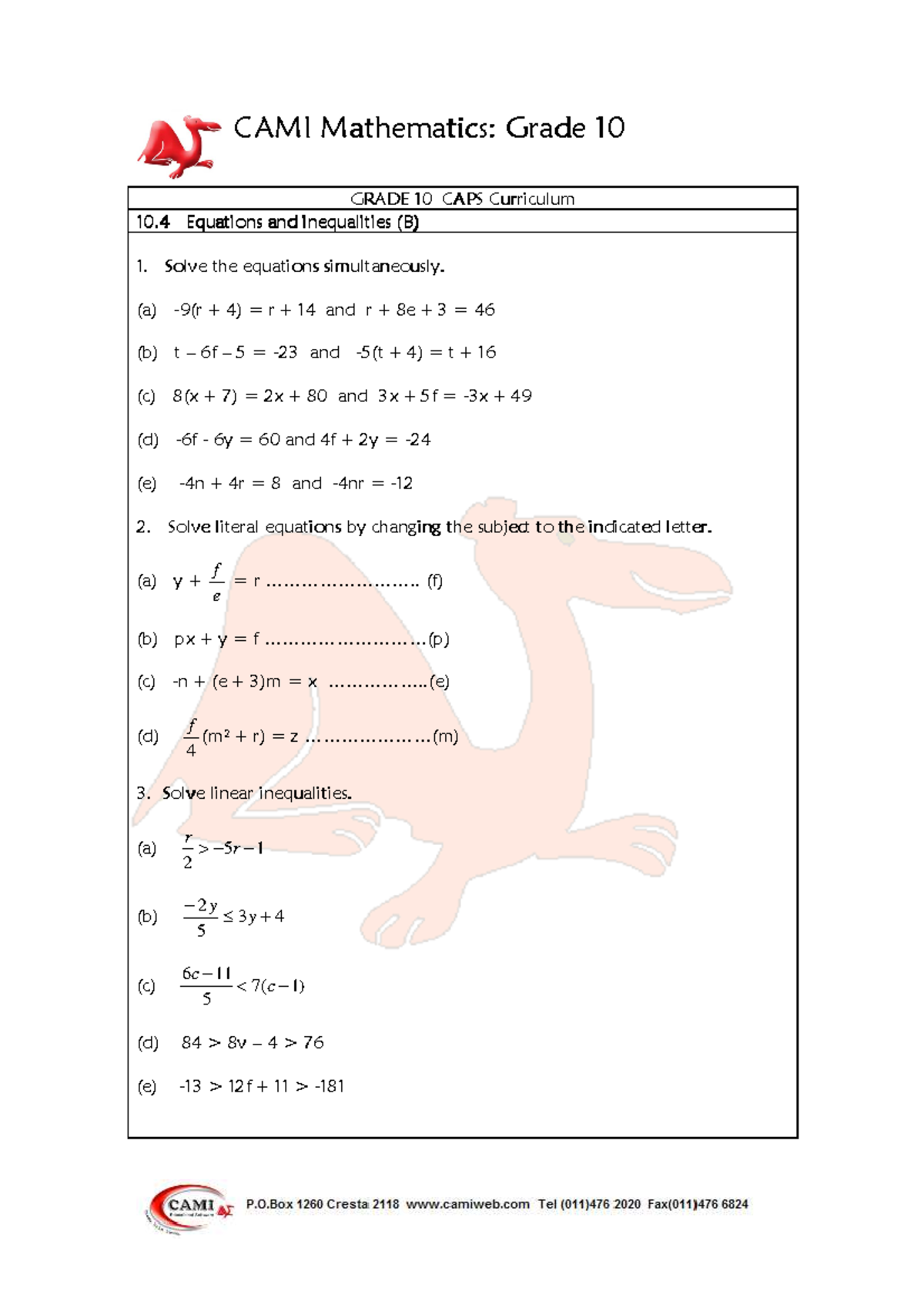 Grade 10 Mathematics: Equations & Inequalities (B) Study Notes - Studocu