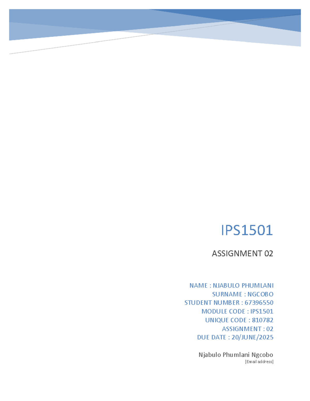 IPS1501 Assignment 02: Unemployment, Health Care & Indigenous Knowledge ...