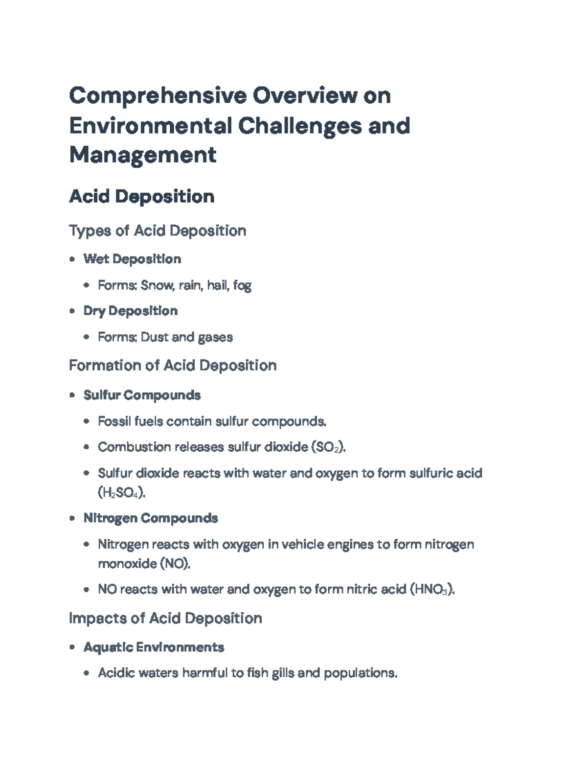 Environmental Challenges & Management: Acid Deposition, Climate Change ...