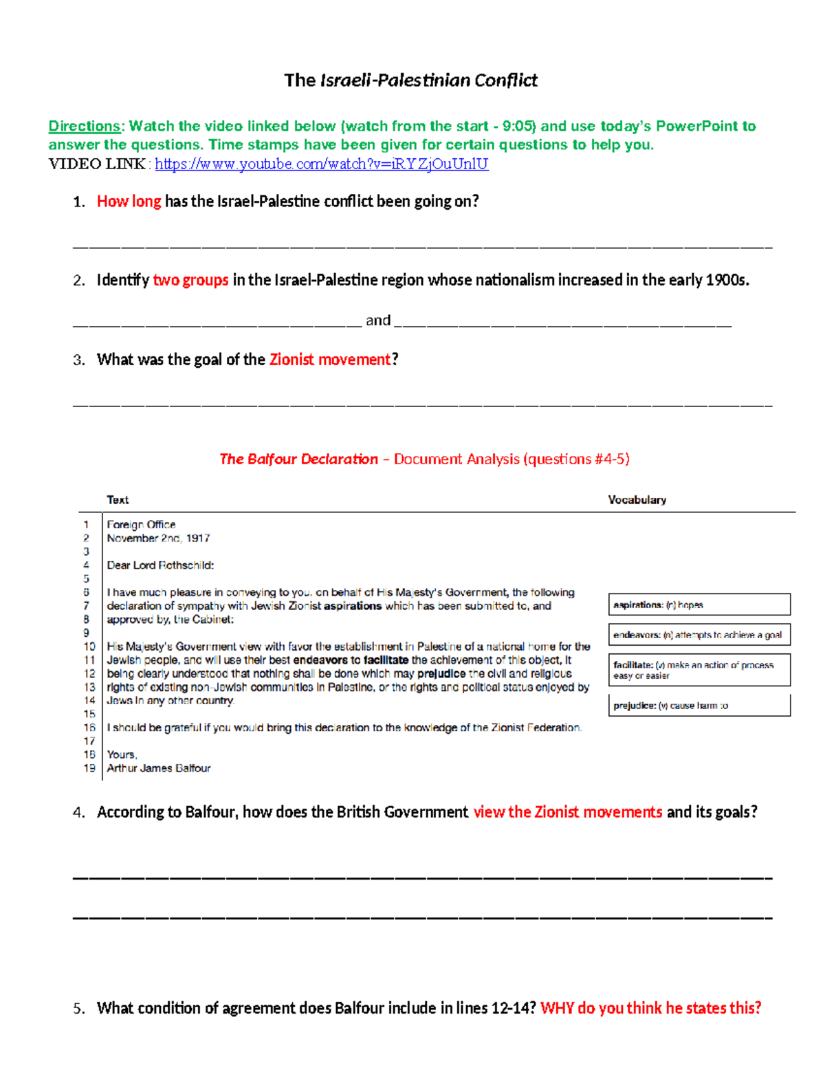 Israeli-Palestinian Conflict Worksheet Analysis & Questions - Studocu