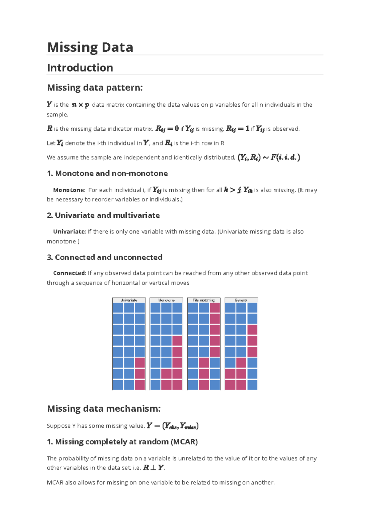 Missing Data - Missing Data Introduction Missing data pattern: is the ...