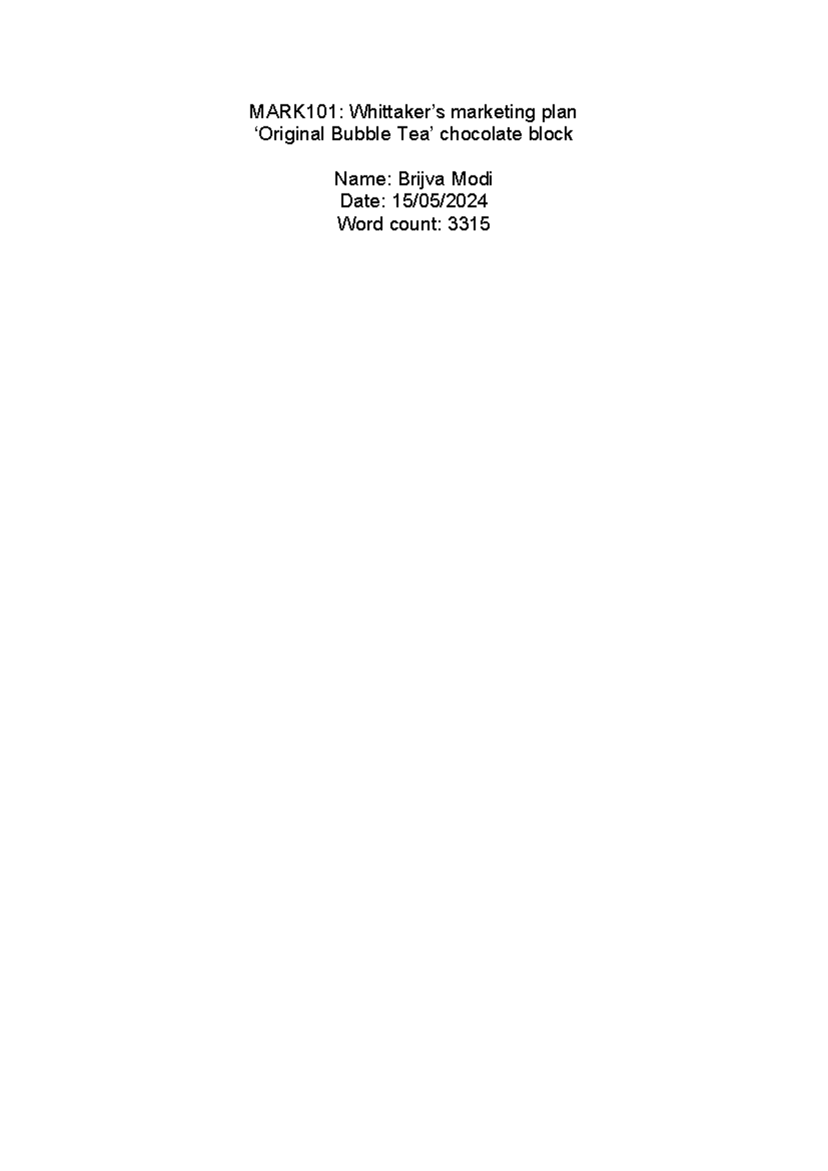 MARK101 Final Exam: Whittaker's Marketing Plan Analysis and Strategies ...