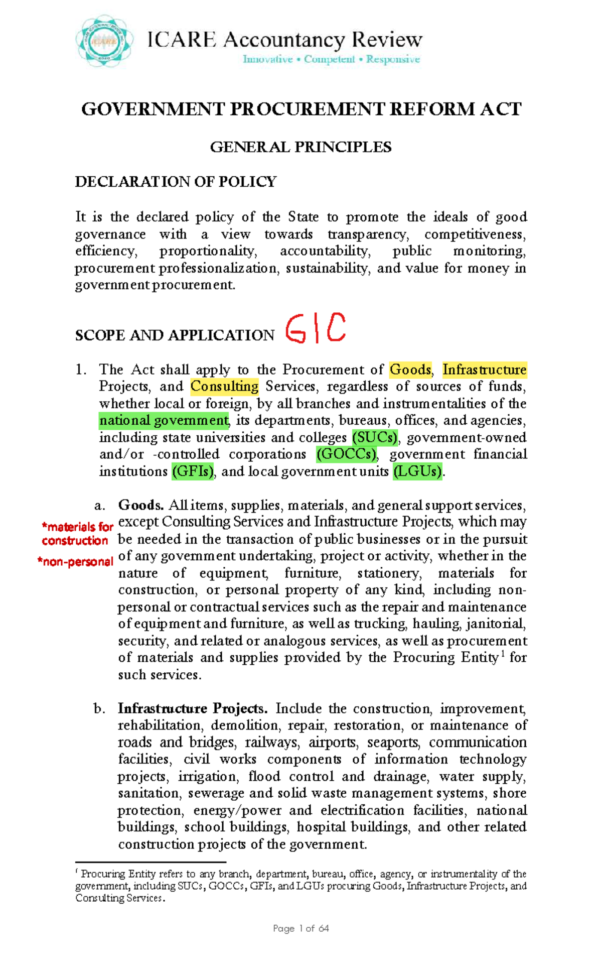 Government Procurement Reform Act: Key Principles and Policies - Studocu