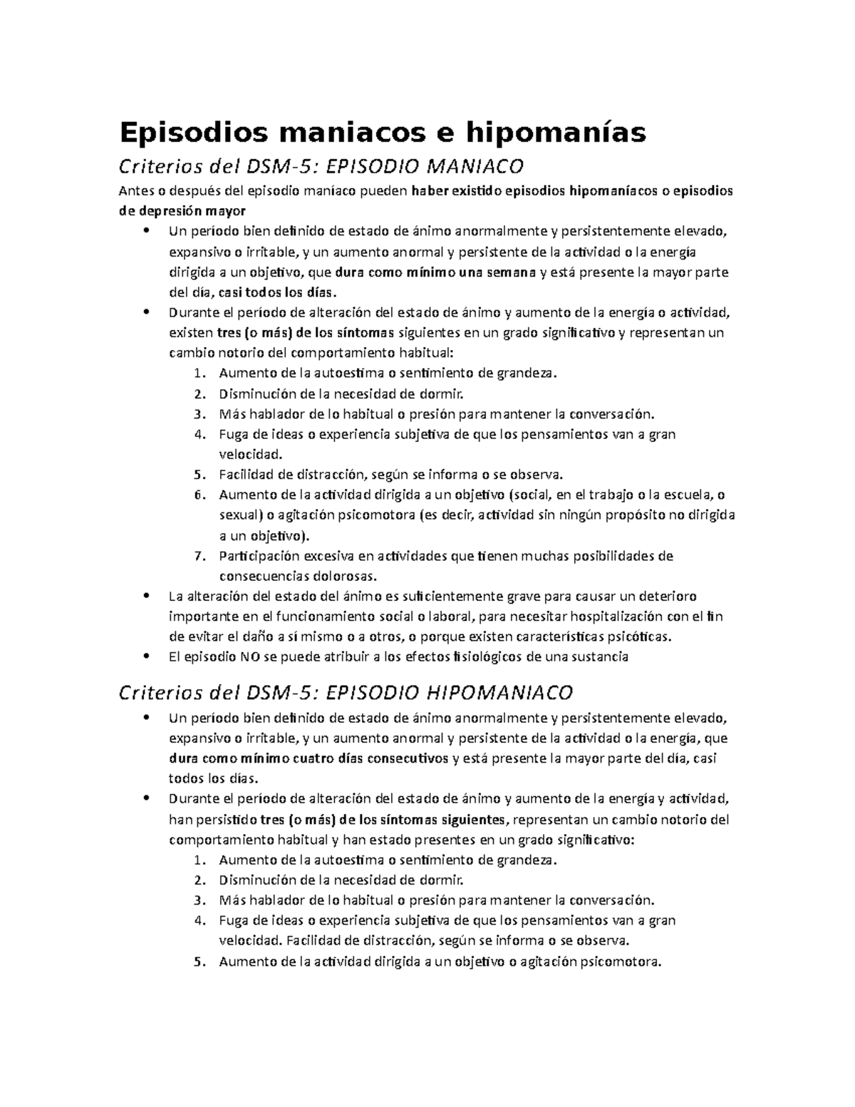 Criterios DSM-5: Episodios Maníacos, Hipomanías y Trastornos Asociados ...