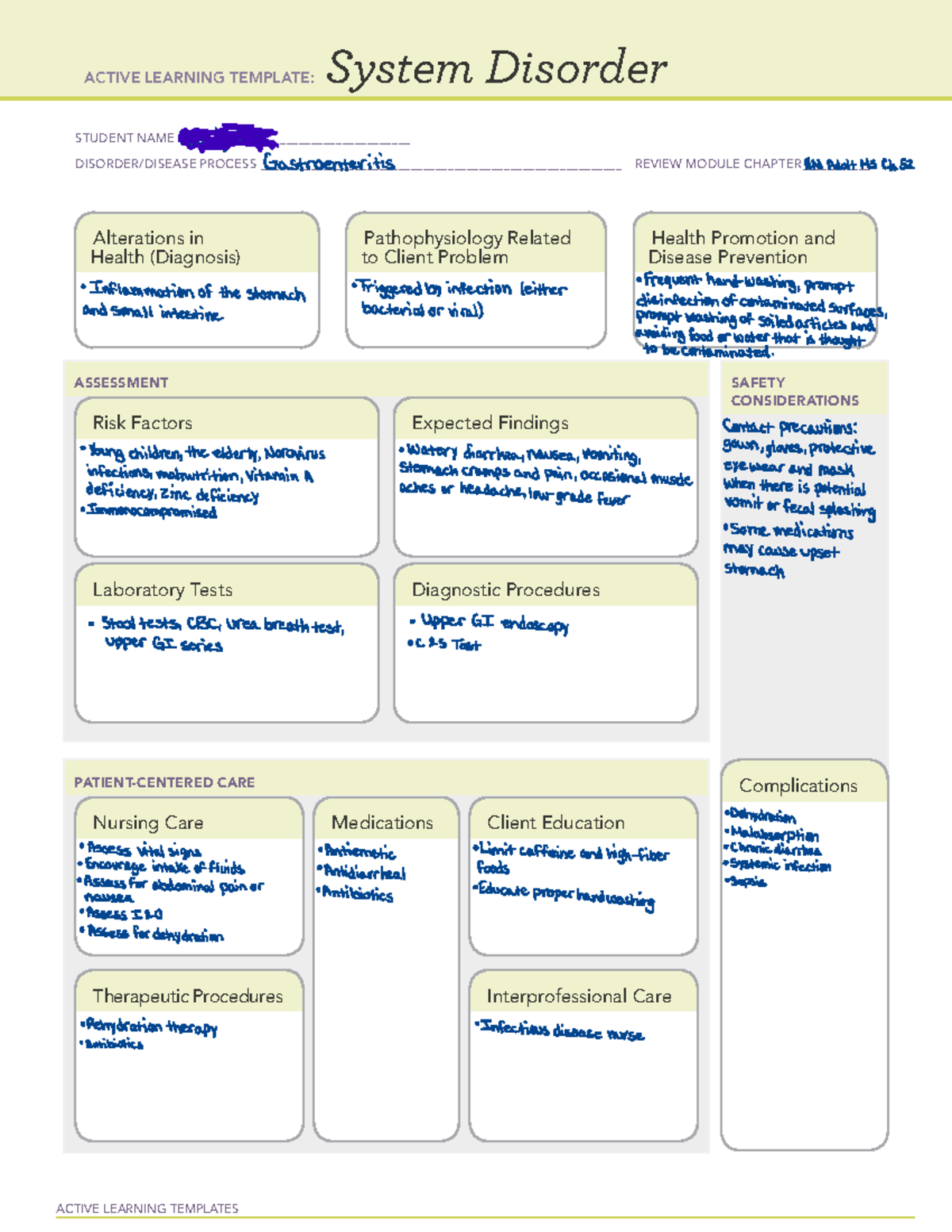 Gastroenteritis ALT - ACTIVE LEARNING TEMPLATES System Disorder STUDENT ...