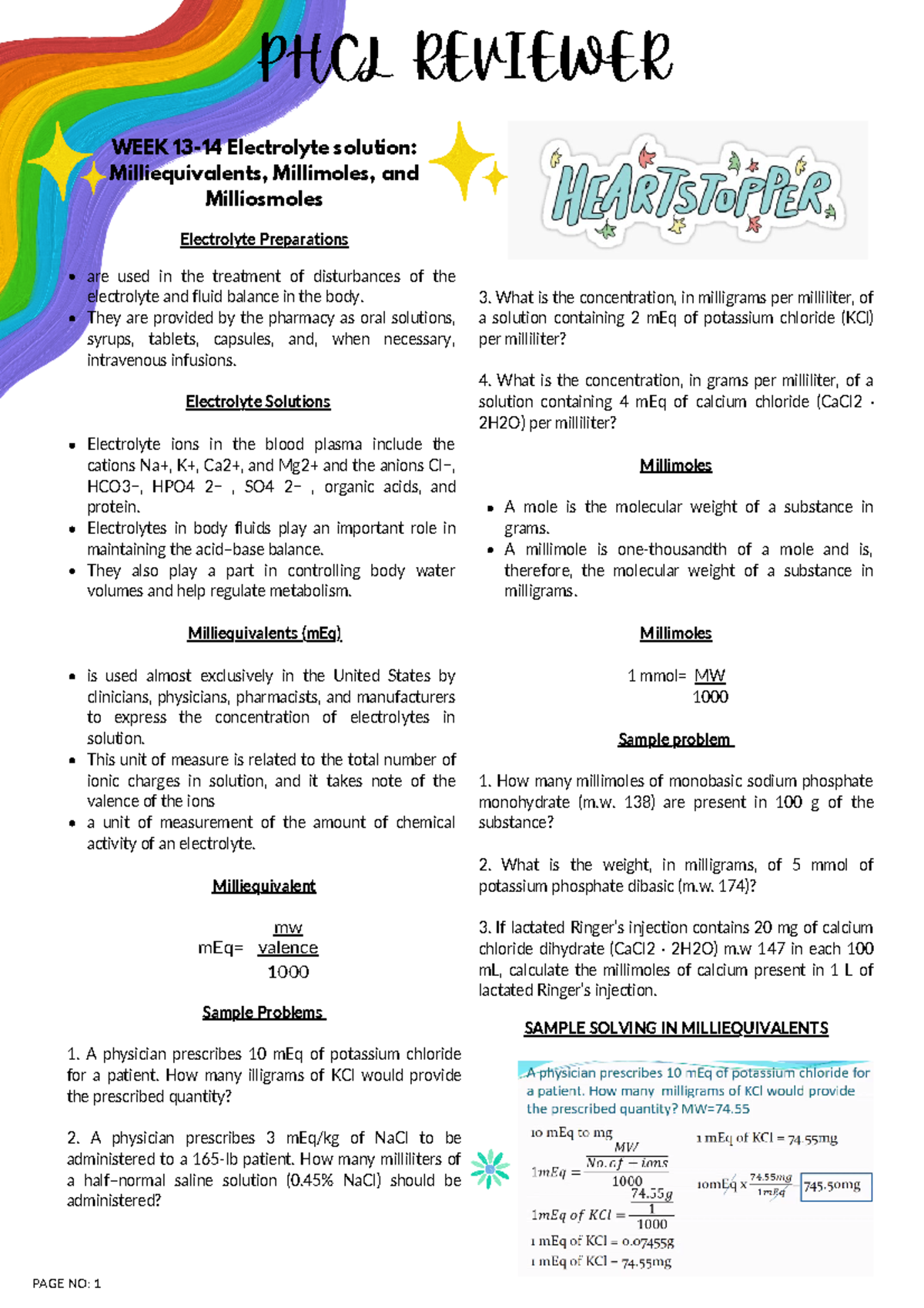 PHCL 123 Week 13-14: Electrolyte Solutions & Concentration Calculations ...