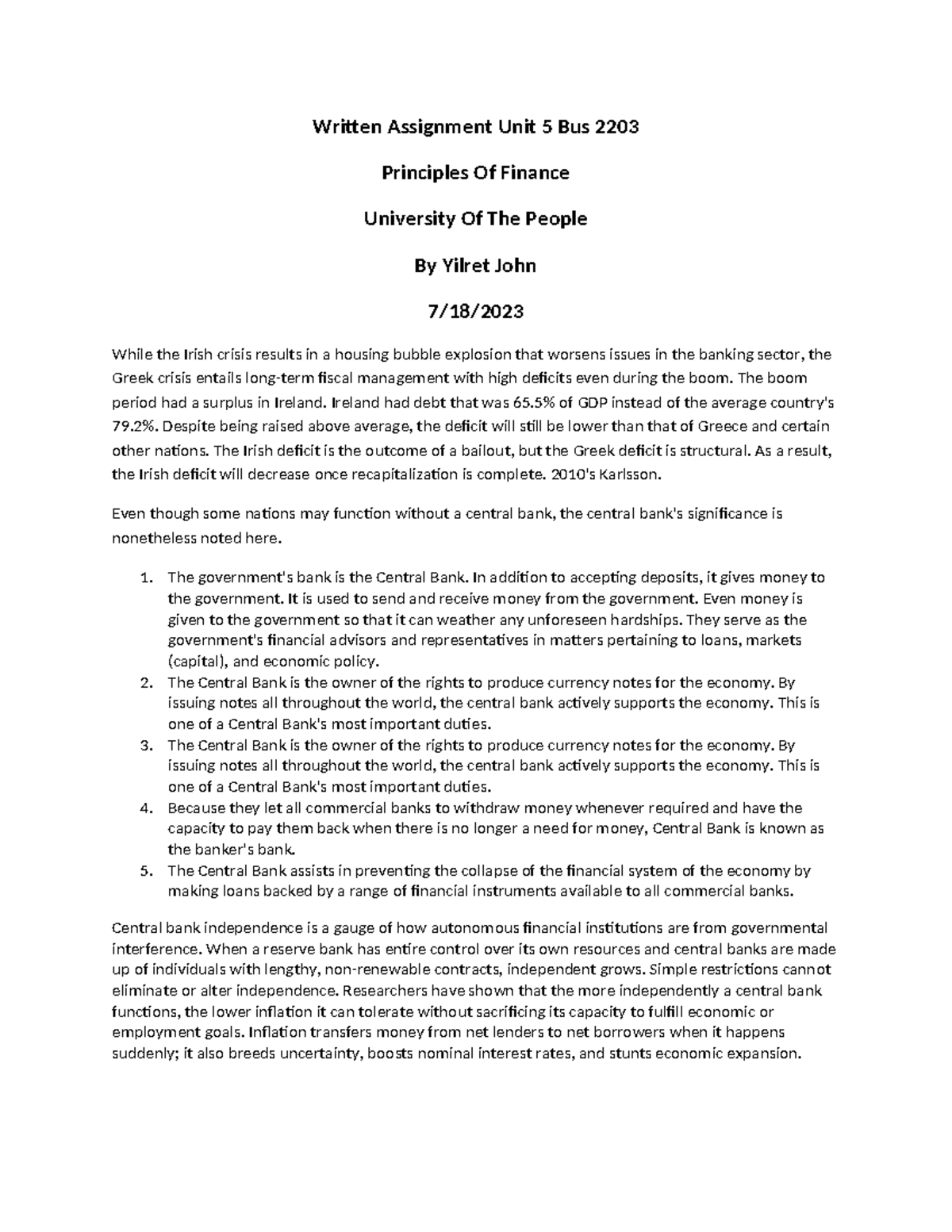 Written Assignment Unit 5 Bus 2203 - Written Assignment Unit 5 Bus 2203 Principles Of Finance ...