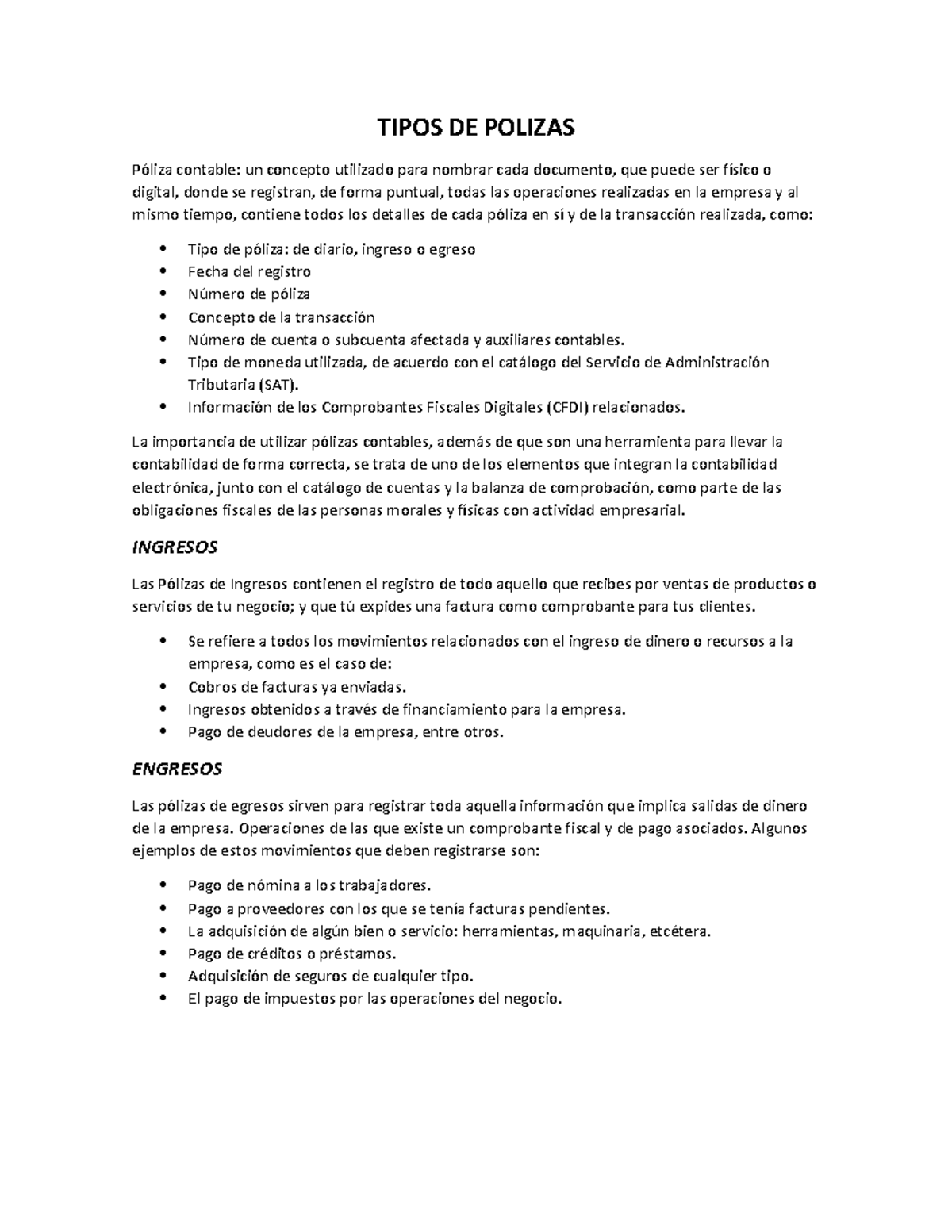 Tipos de Pólizas Contables: Resumen y Clasificación - Studocu