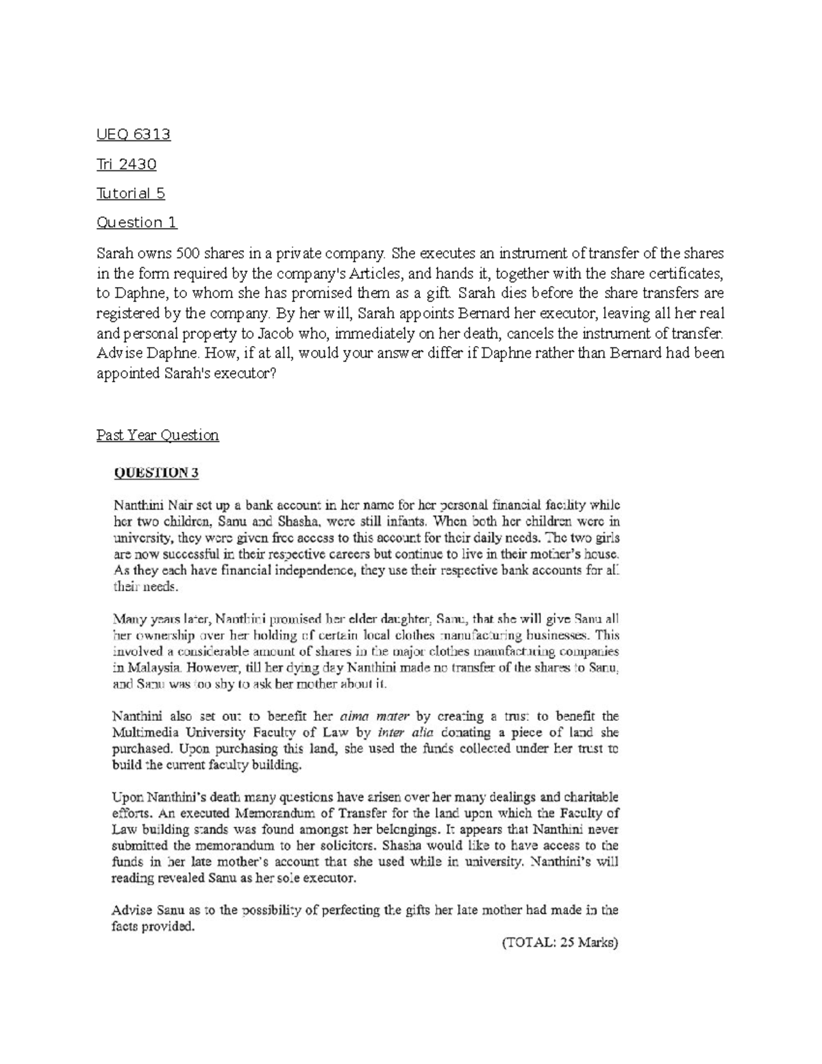 UEQ 6313 Tutorial 5 Past Year Questions and Answers - Studocu